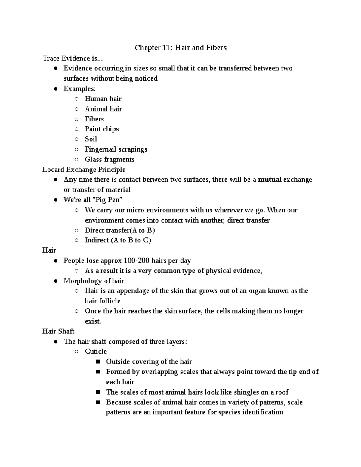 Chapter 11: Hair and Fibers - Understanding Trace Evidence (Midterm ...