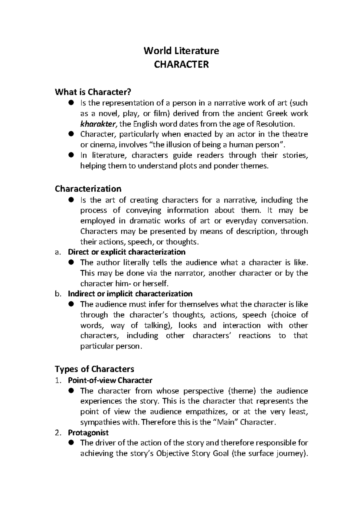 Character Analysis in World Literature: Key Concepts and Types - Studocu
