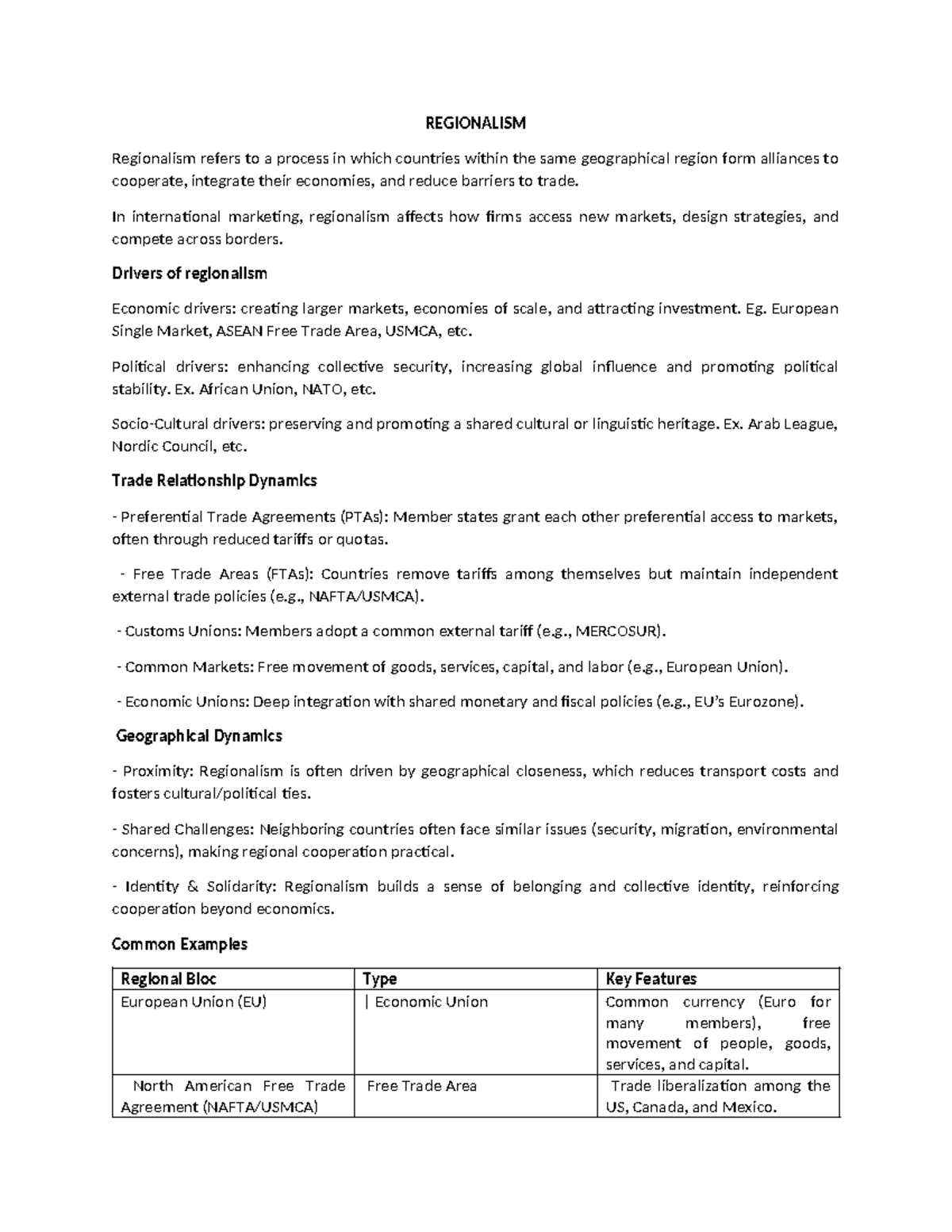 REGIONALISM: Understanding Market Environment and Trade Dynamics - Studocu