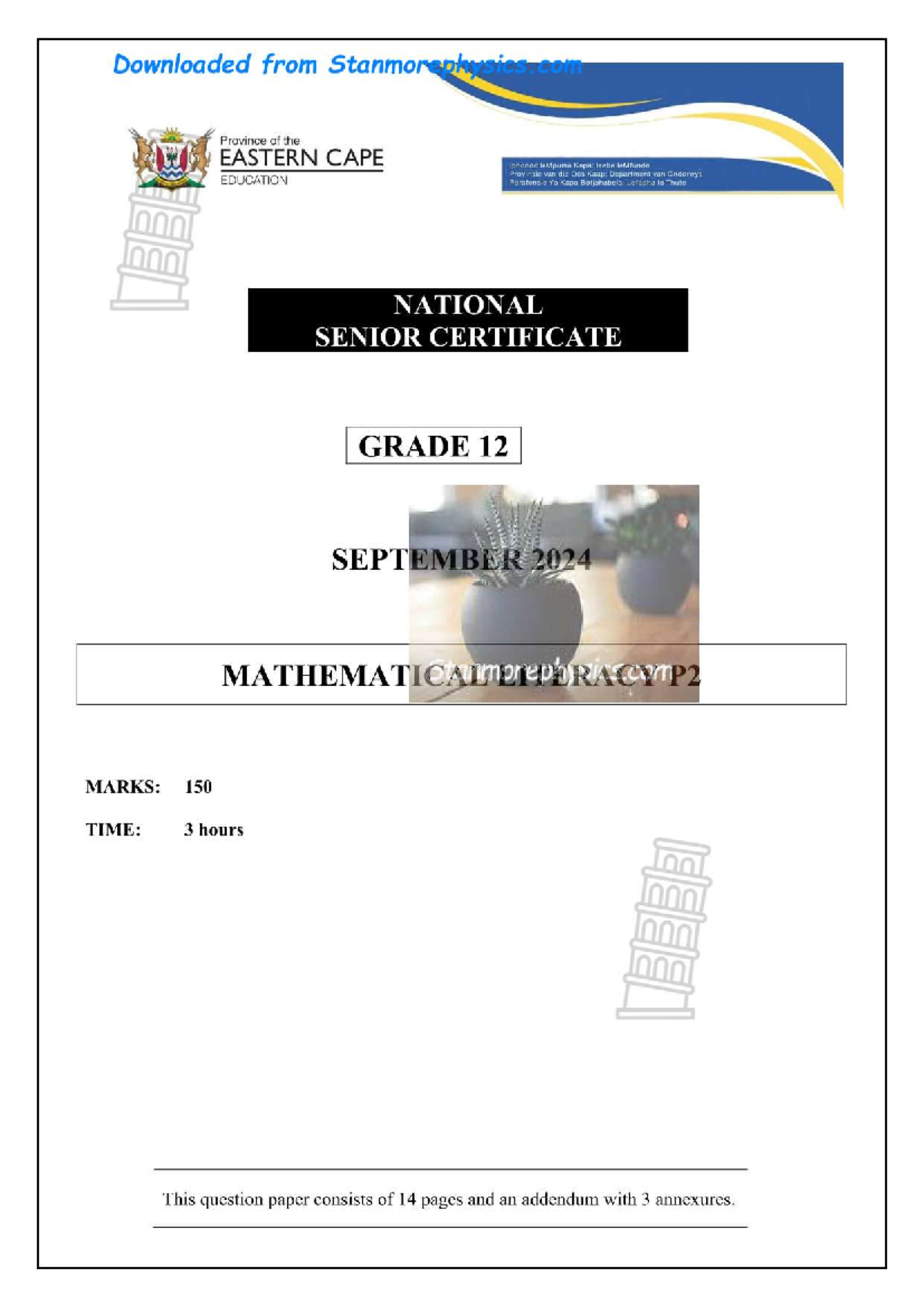 EC Maths Literacy Grade 12 September 2024 P2 Exam Paper and Memo - Studocu