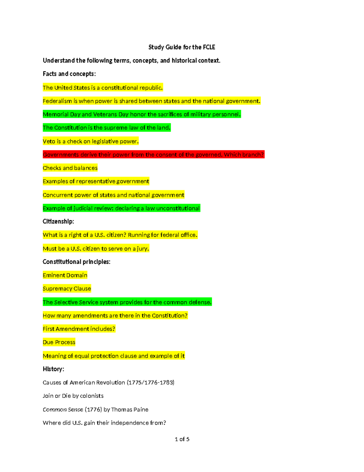 FCLE Study Guide: Key Concepts and Historical Context - Studocu