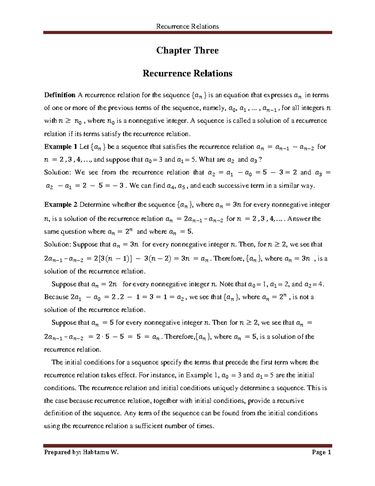 Discrete Math Chapter 3: Recurrence Relations Explained - Studocu