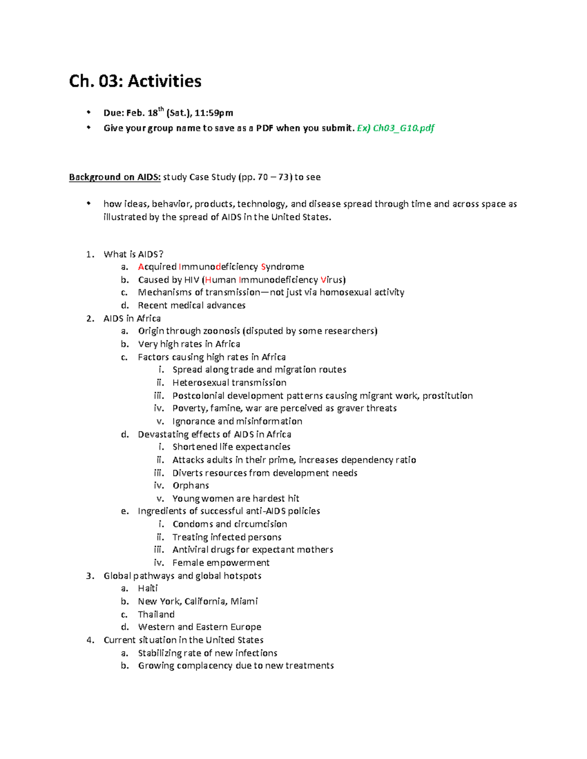 Ch. 03 Activity: Understanding AIDS Spread and Impact - Studocu