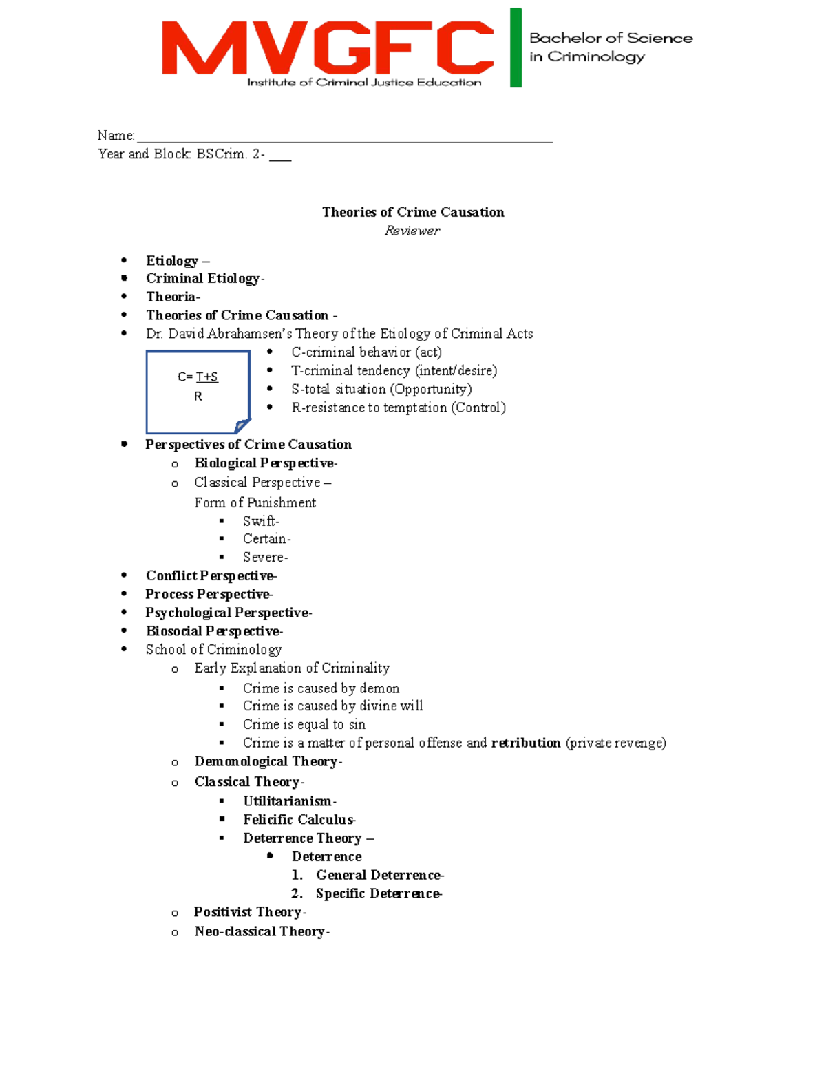 BSCrim Theories of Crime Causation: Summary & Discussion - Studocu