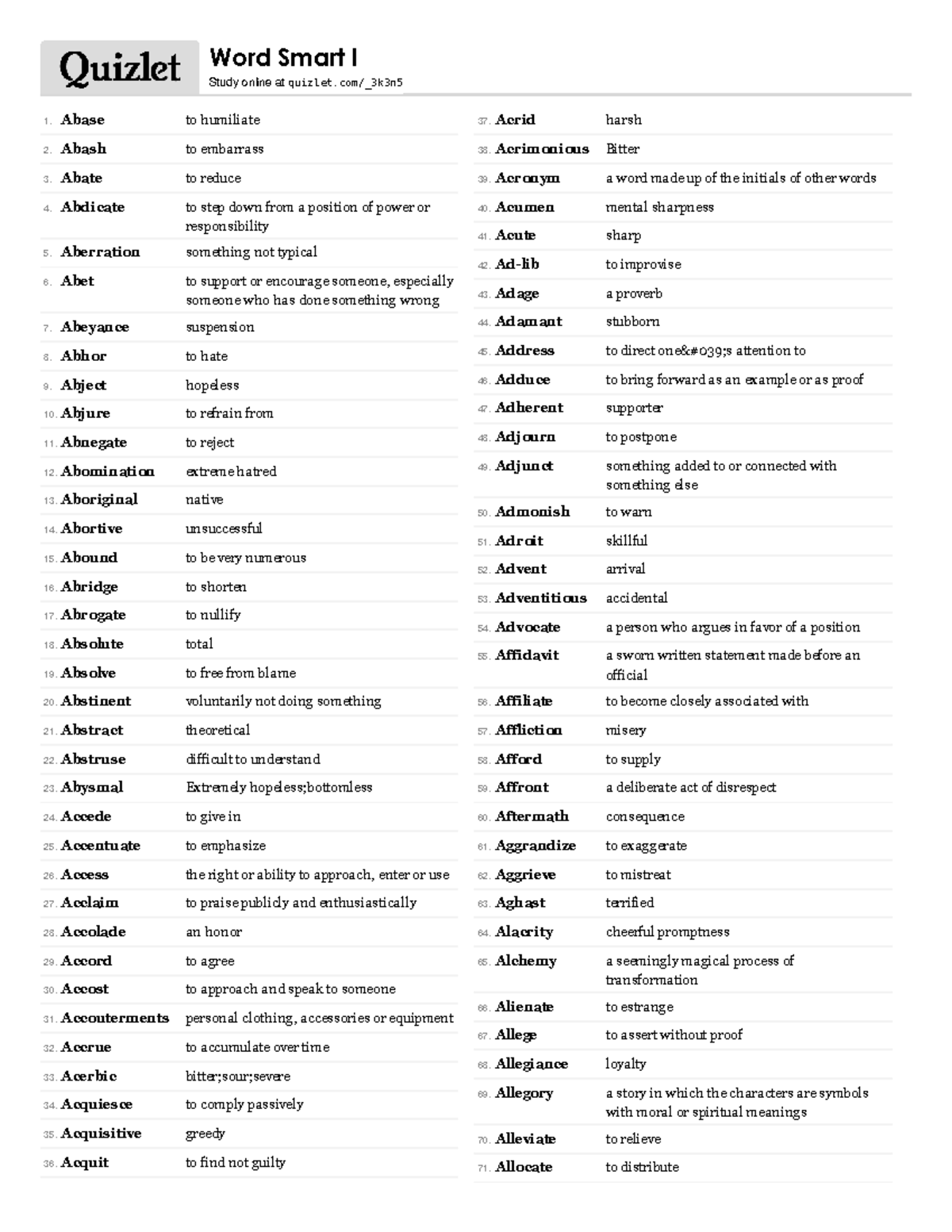 Word Smart I: Vocabulary Study Guide and Definitions - Studocu