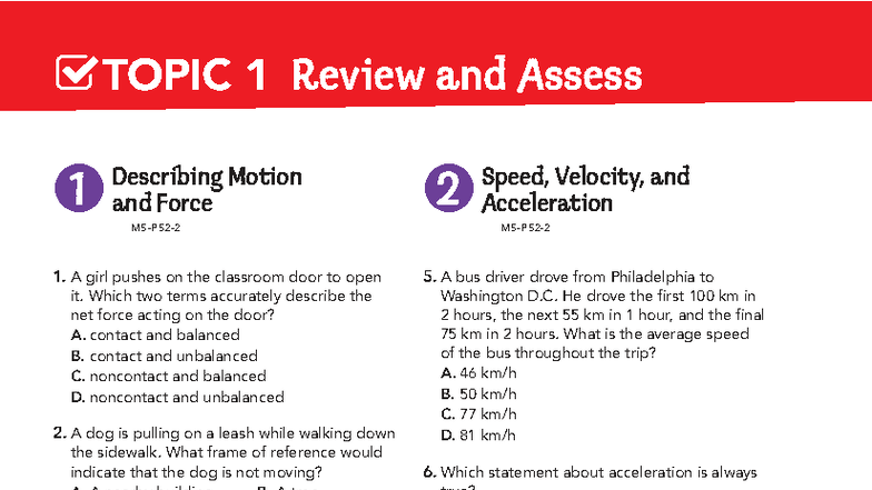 Chapter 1 Review: Forces and Motion Concepts (SCI 101) - Studocu