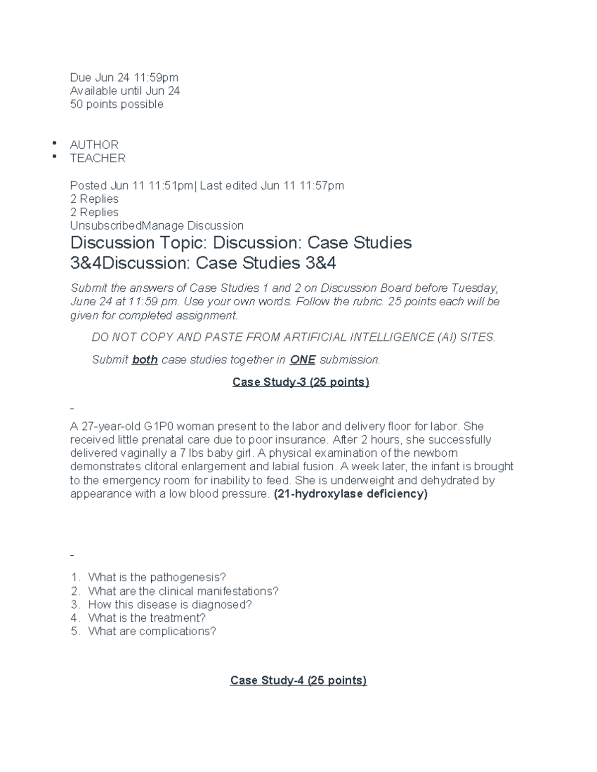 Case Studies 3 & 4: Analysis of CAH and PCOS - Course Work - Studocu