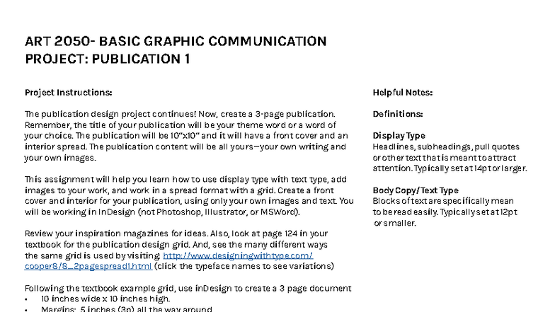 ART2050 Graphic Communication Project: Publication 1 Instructions - Studocu