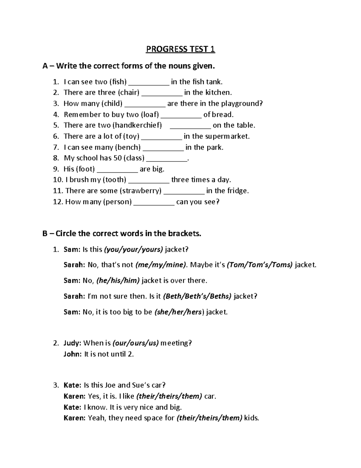 Progress Test 1 - Noun Forms & Correct Word Usage - Studocu