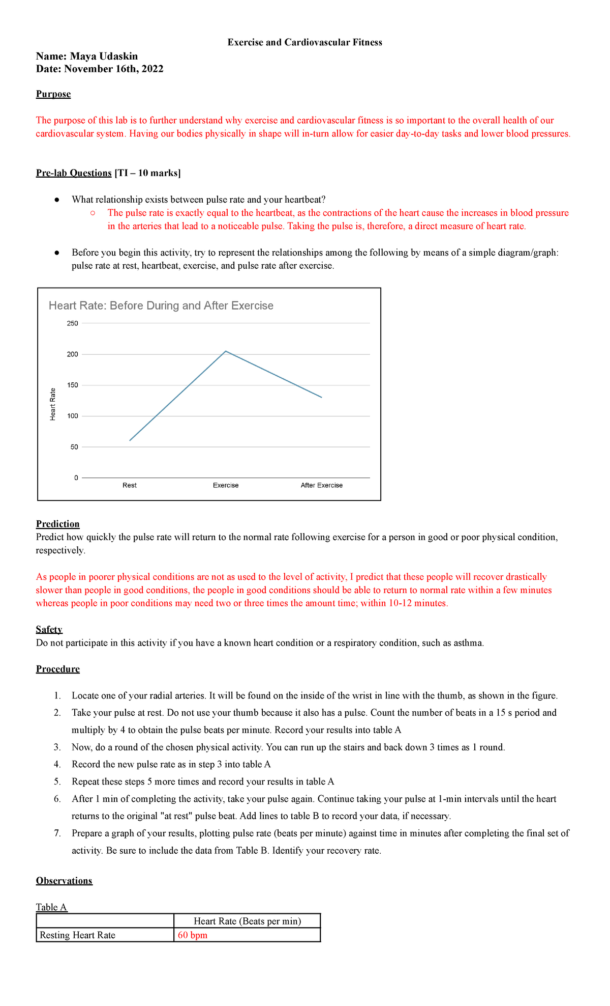 SBI3U Unit 3 - Lab Report on Exercise & Cardiovascular Fitness - Studocu