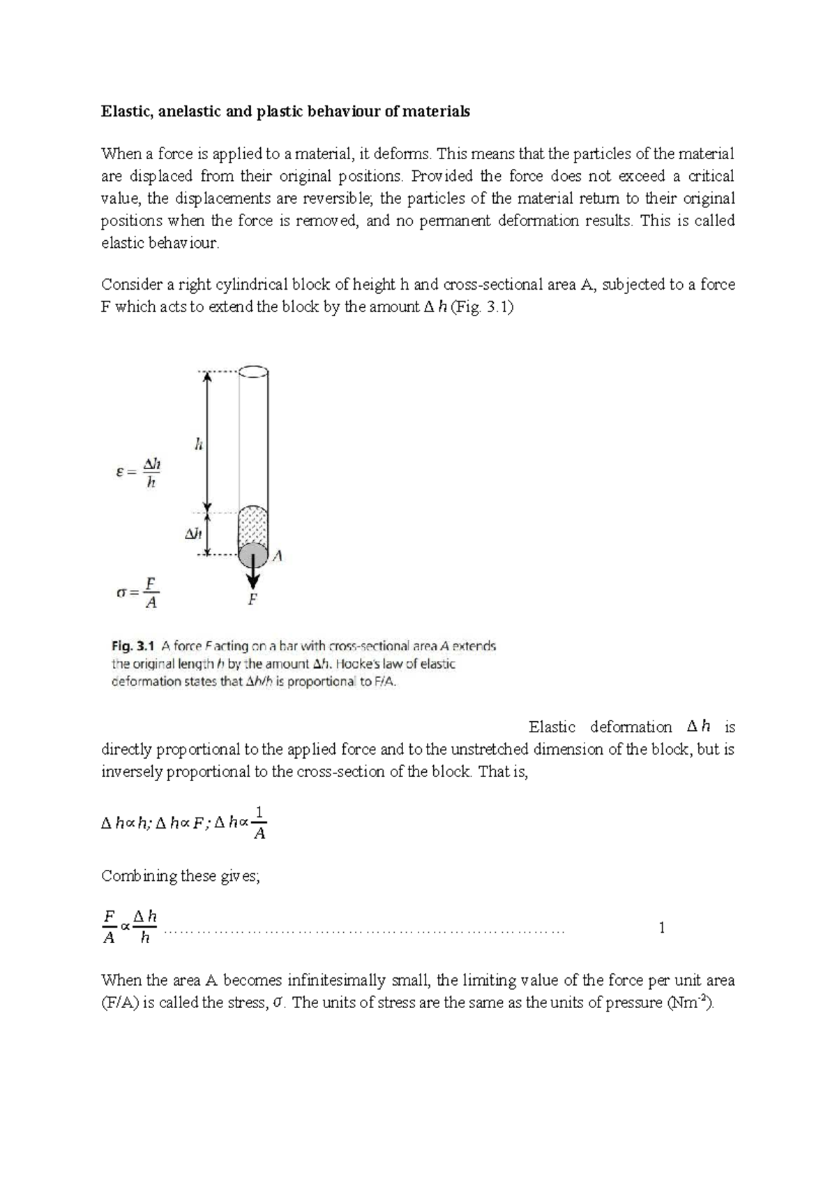 Elasticity Notes: Elastic, Anelastic, and Plastic Behavior of Materials ...