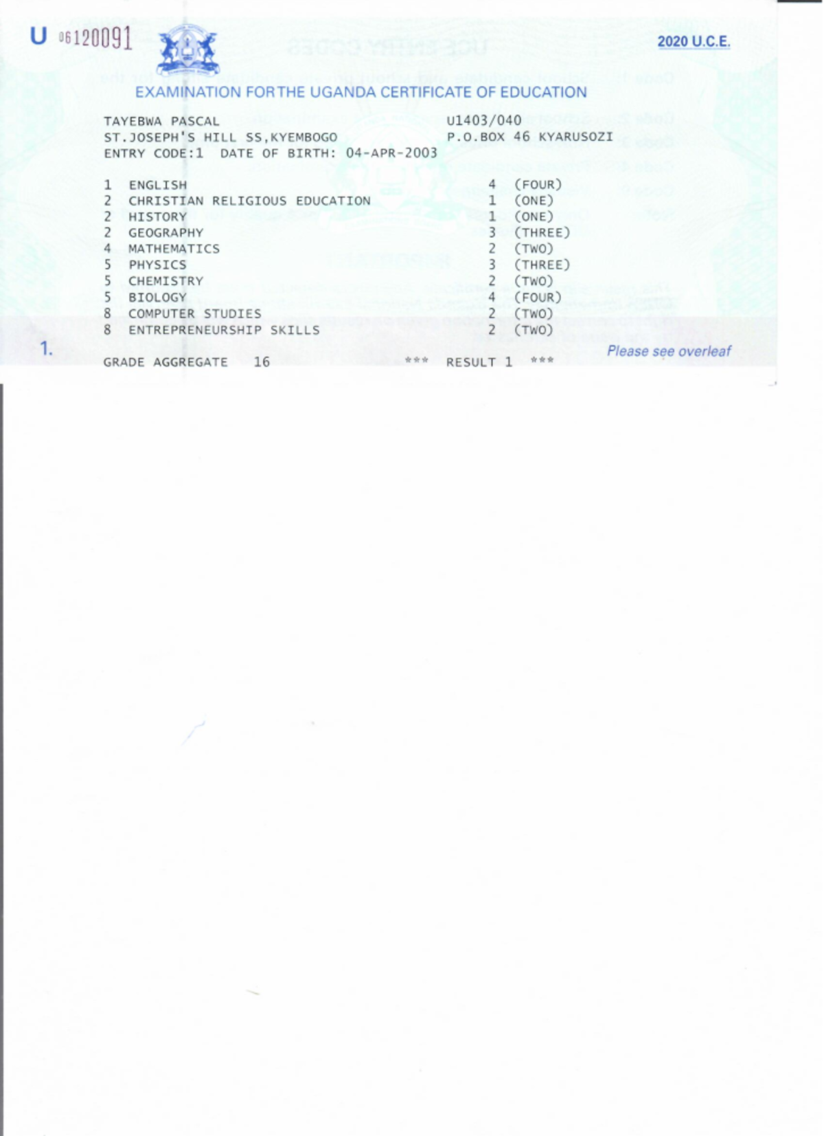 U.C.E. Results Slip Overview and Key Information - Studocu