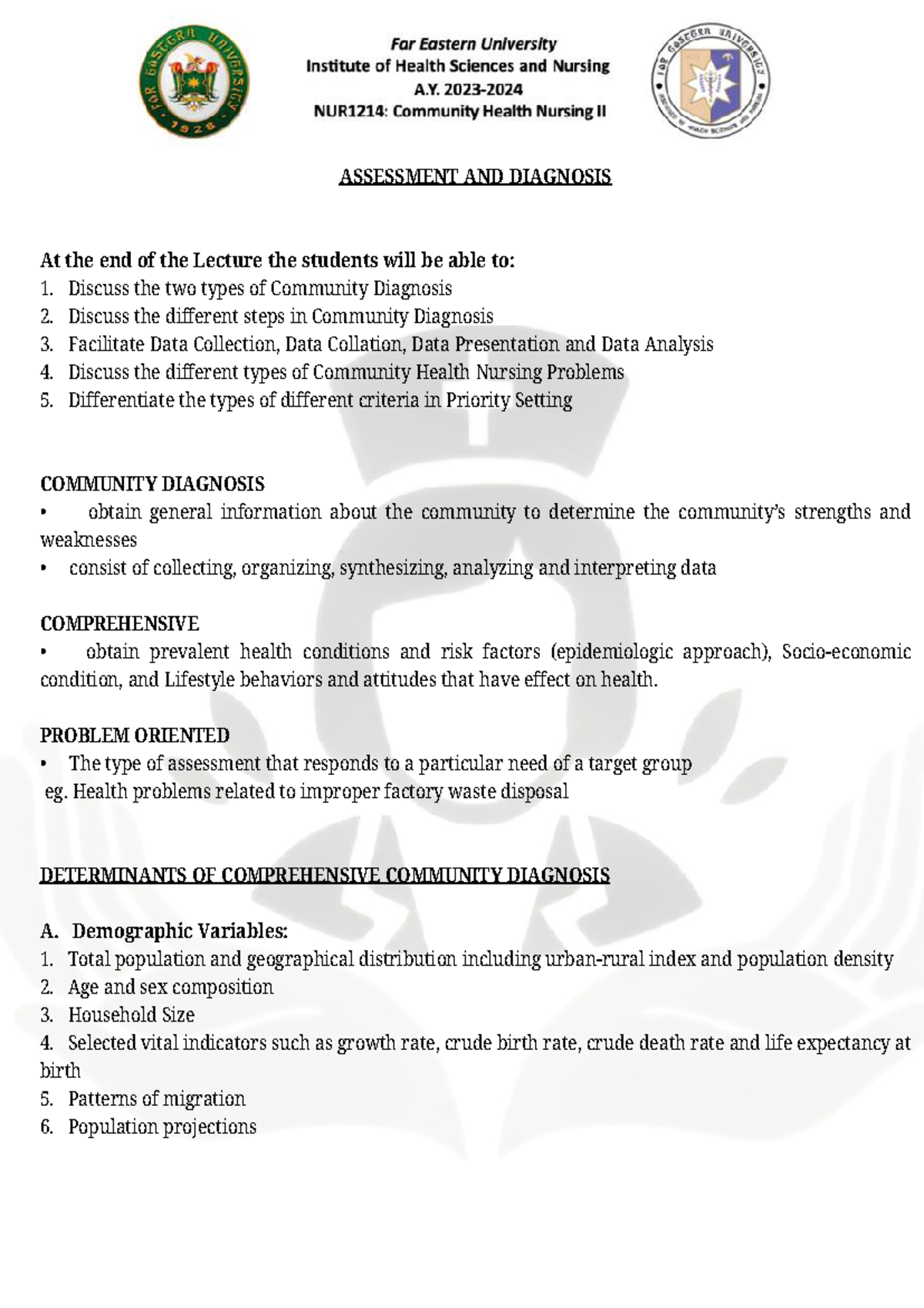 4. Community Diagnosis: Assessment and Analysis Techniques - Studocu