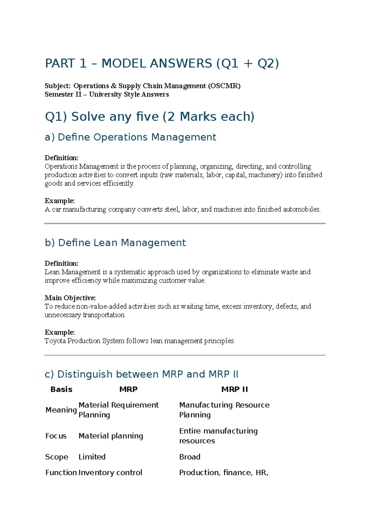 Model Answers for OSCMR - Operations and Supply Chain Management ...