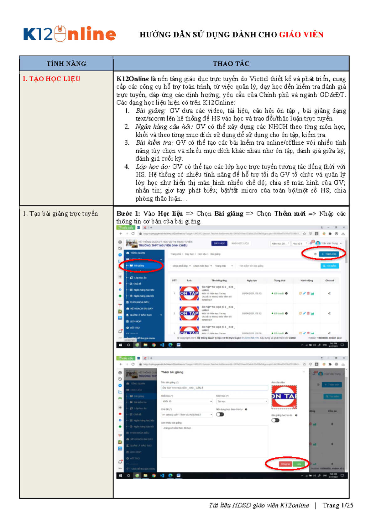 Hướng dẫn Sử Dụng K12 Online cho Giáo Viên - Tính Năng & Quy Trình - Studocu