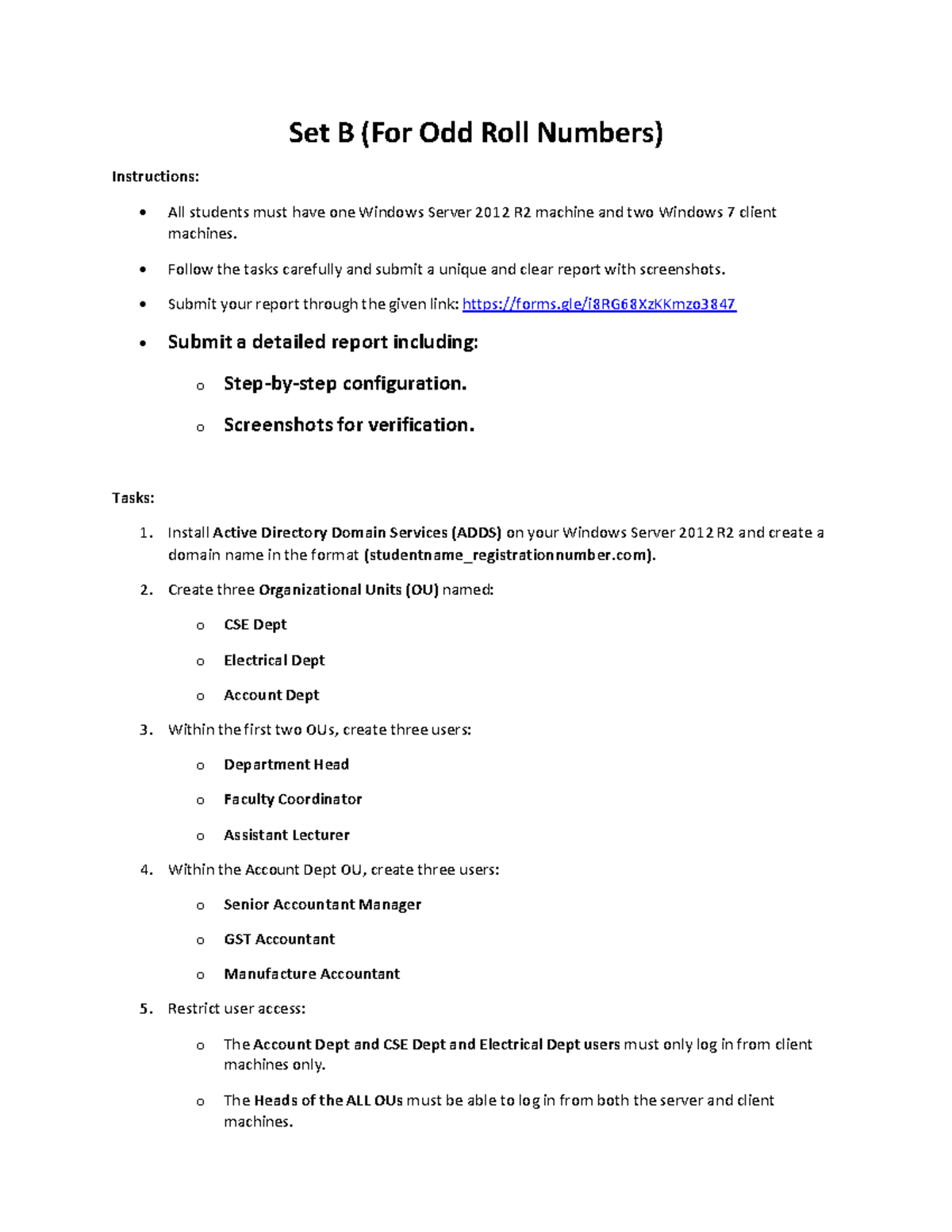 Set B INT249 K23CA - Windows Server 2012 R2 Configuration Tasks - Studocu