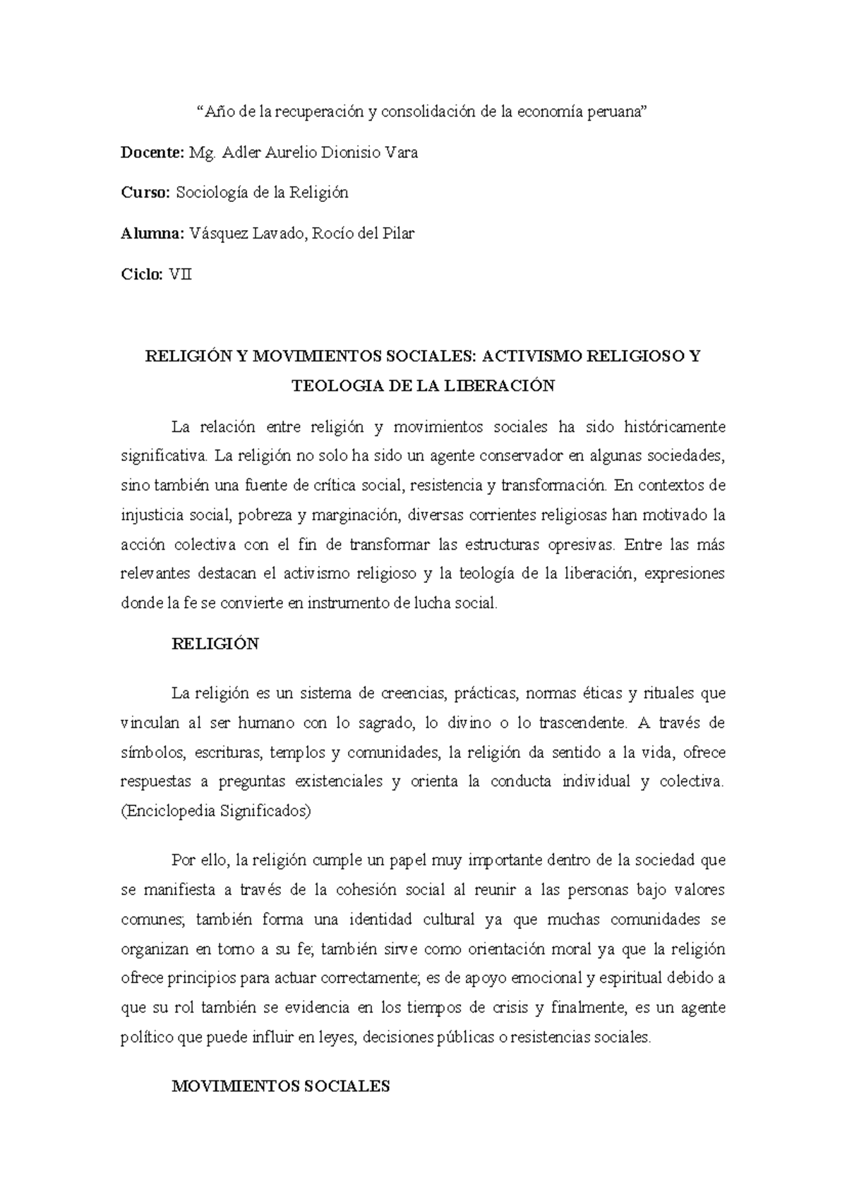 Sociología de la Religión: Activismo y Teología de la Liberación - Studocu