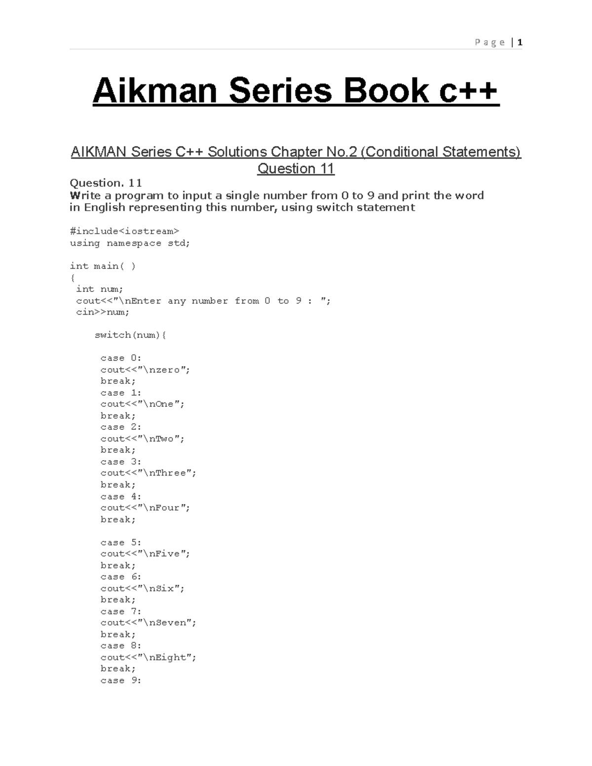 Aikman Series C++ - Aikman Series Book c++ AIKMAN Series C++ Solutions Chapter No (Conditional ...