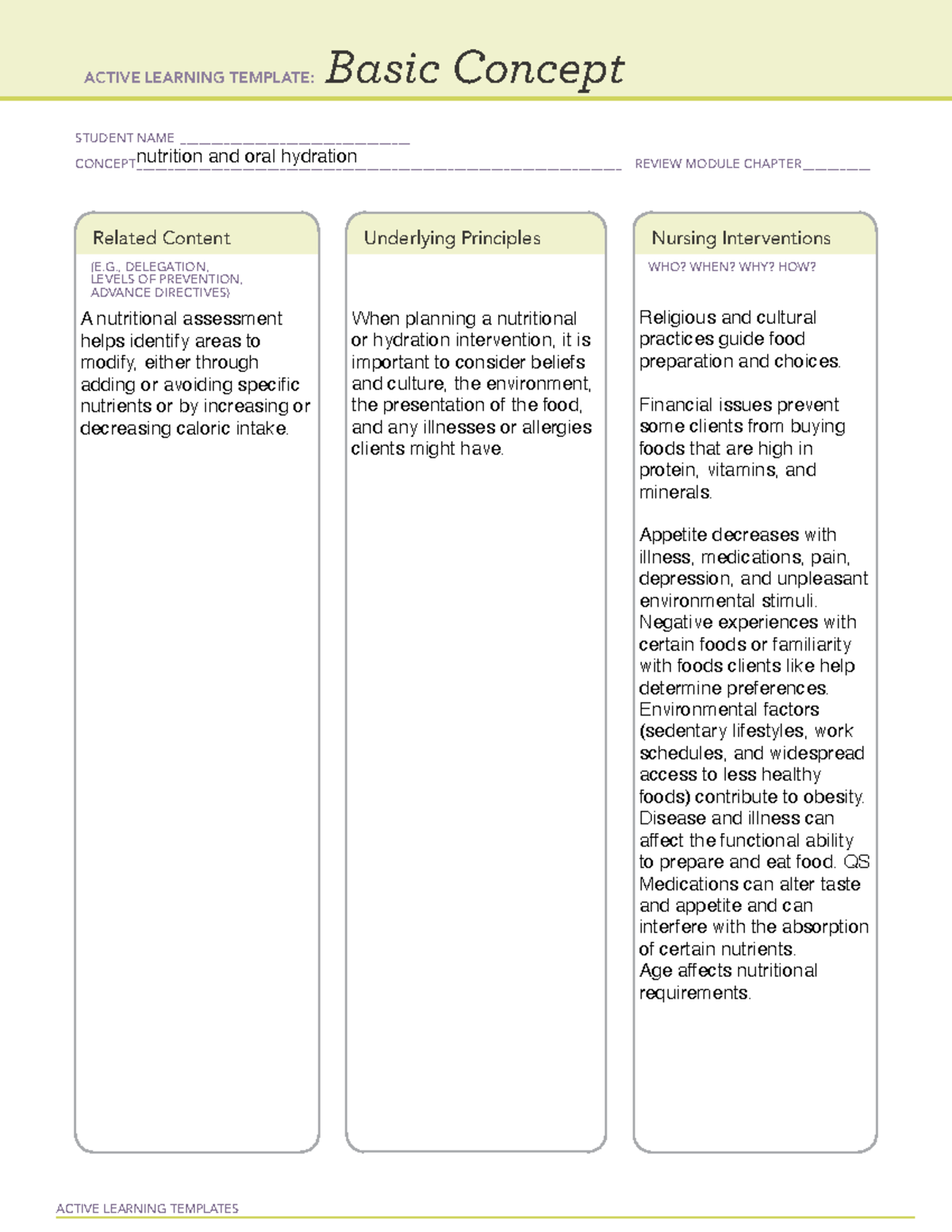 Chapter 39: Nutrition & Oral Hydration - Active Learning Template - Studocu
