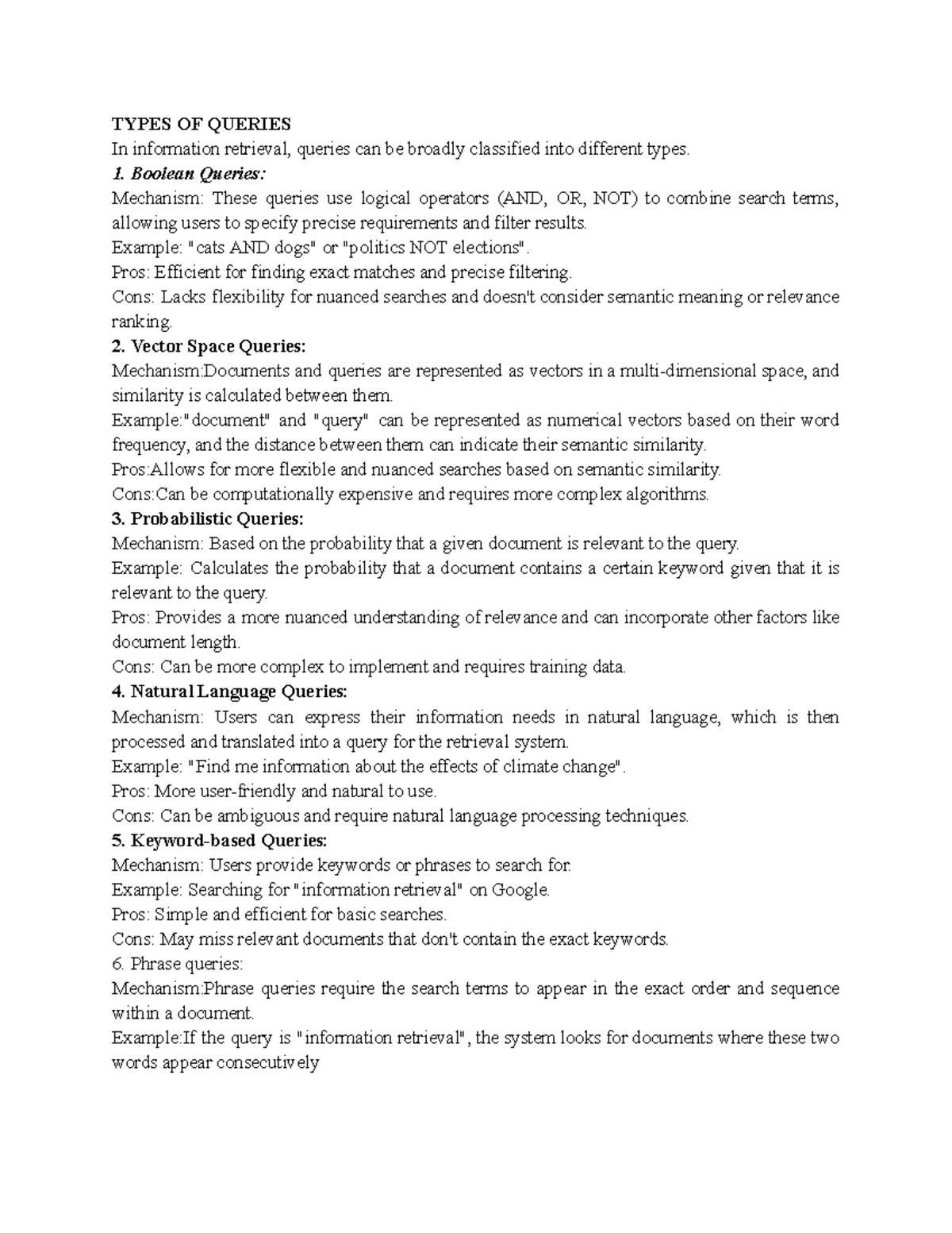 TYPES OF QUERIES IN INFORMATION RETRIEVAL: A COMPREHENSIVE GUIDE - Studocu