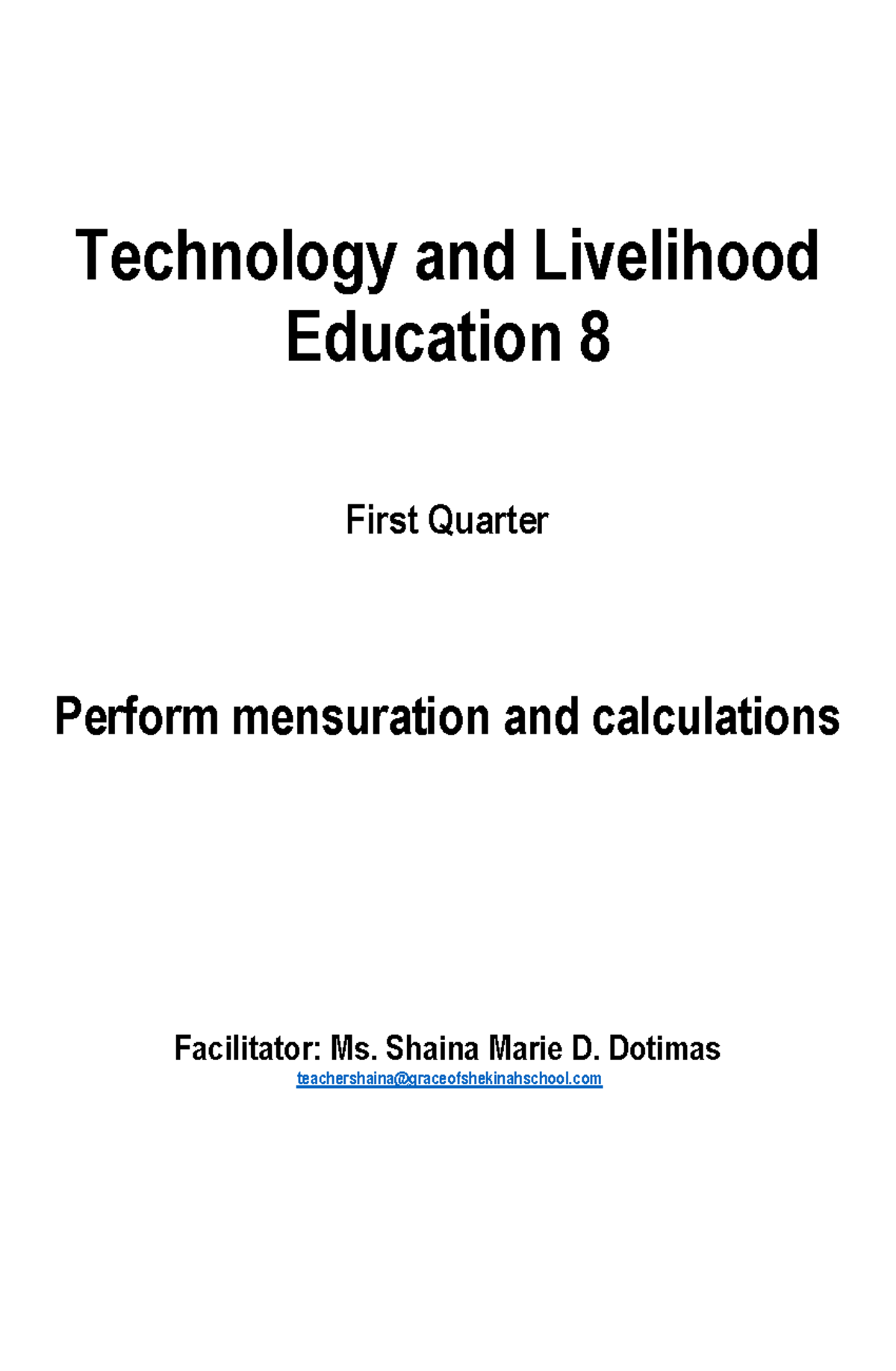 TLE 8 Q1 W3 - 5 Calculating Mensuration & Measurements for Caregiving ...