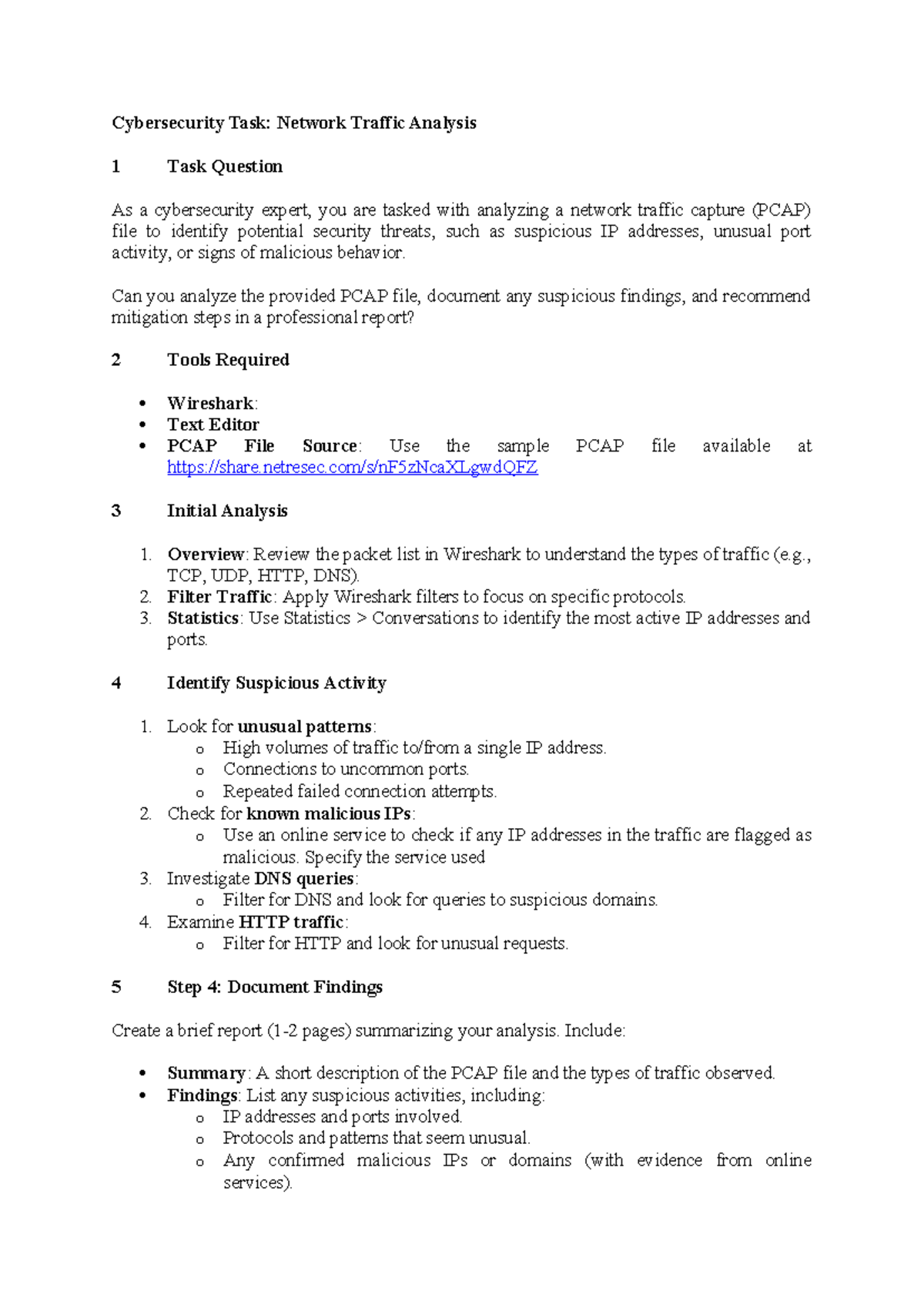 Cybersecurity Task: Network Traffic Analysis (Wireshark) - Studocu