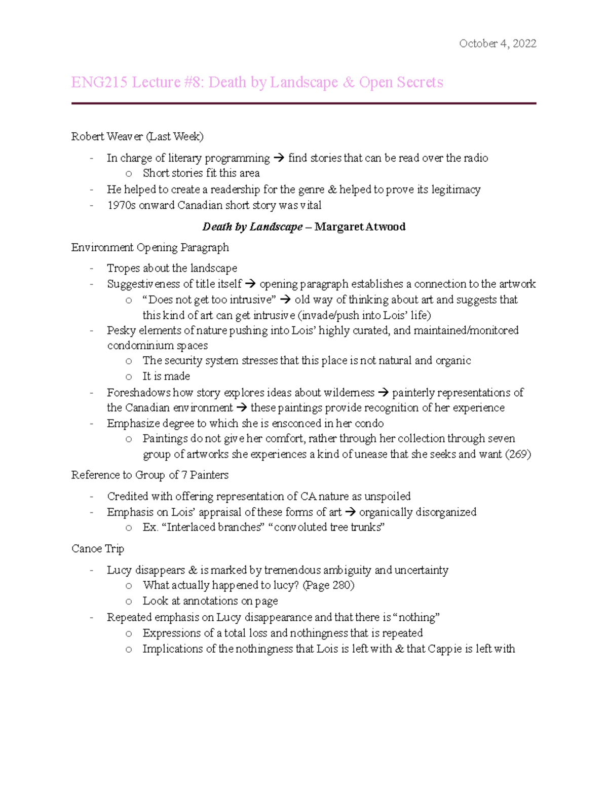 Lecture #8 - Week 8 notes - October 4, 2022 ENG215 Lecture #8: Death by ...