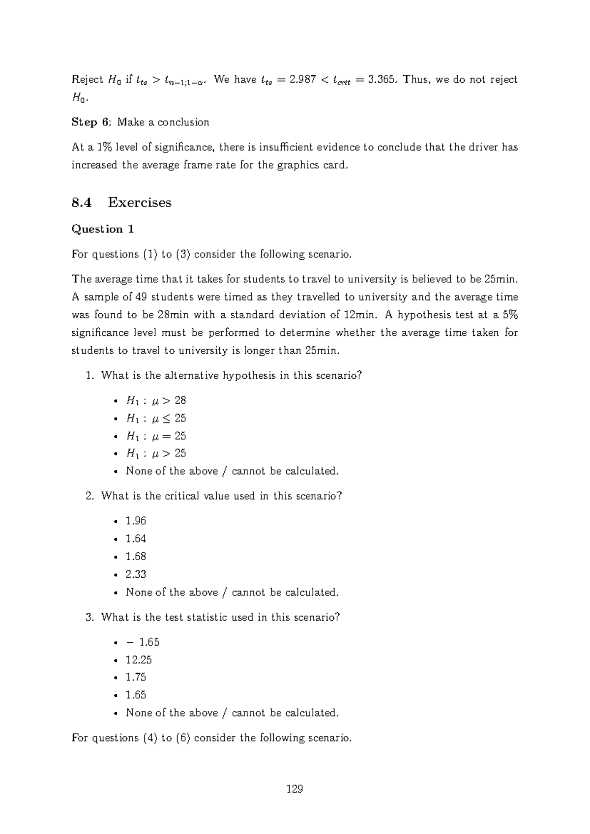 Unit 08 Exercises: Hypothesis Testing Scenarios and Analysis - Studocu