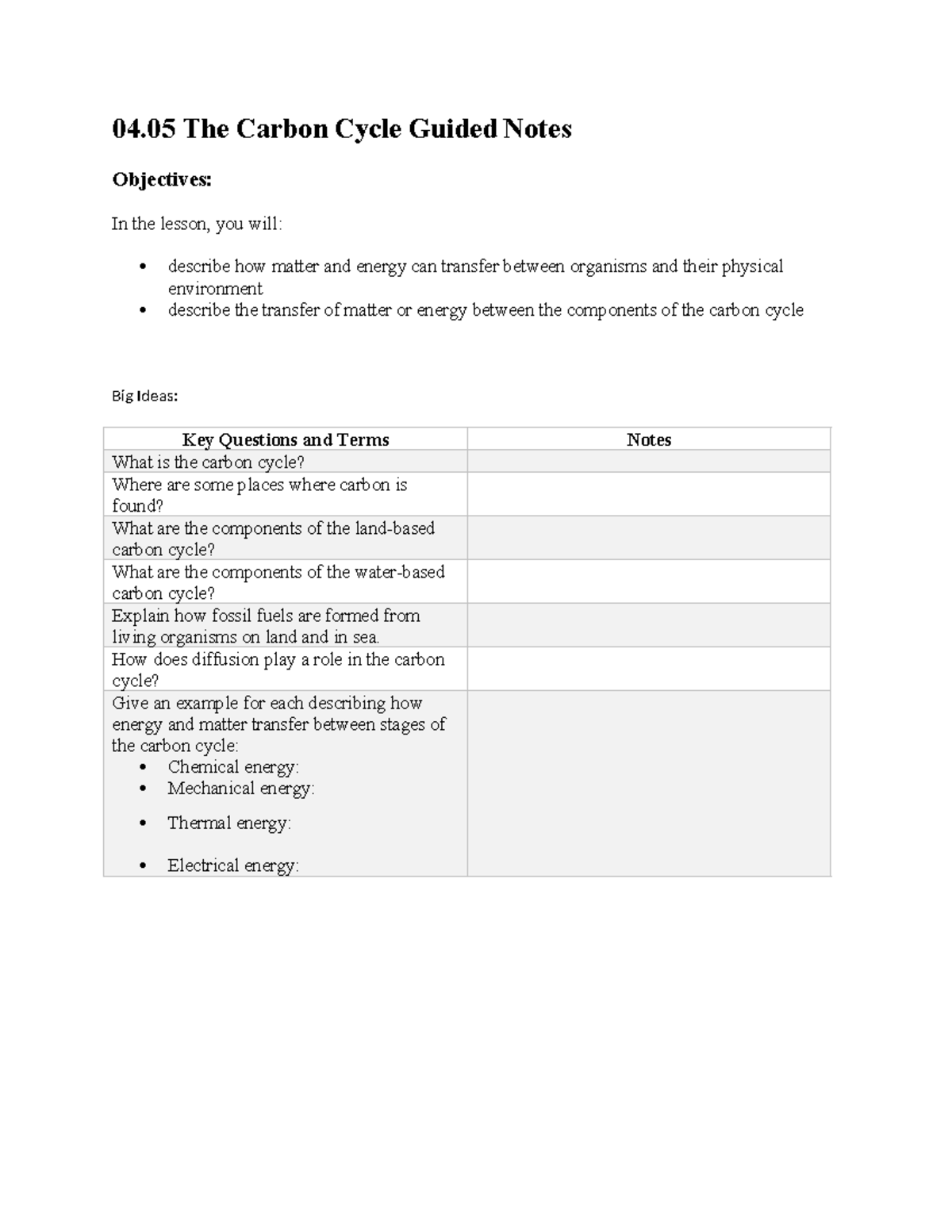 04 05 Guided Notes: Understanding the Carbon Cycle Concepts - Studocu