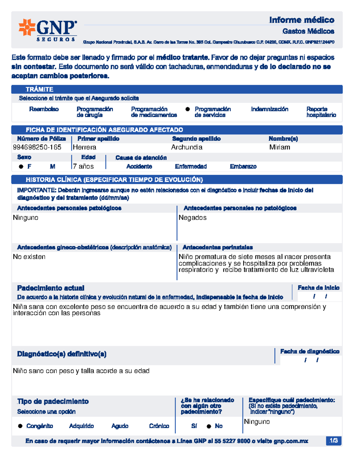 Informe Médico GNP - Formulario y Procedimientos Detallados - Studocu