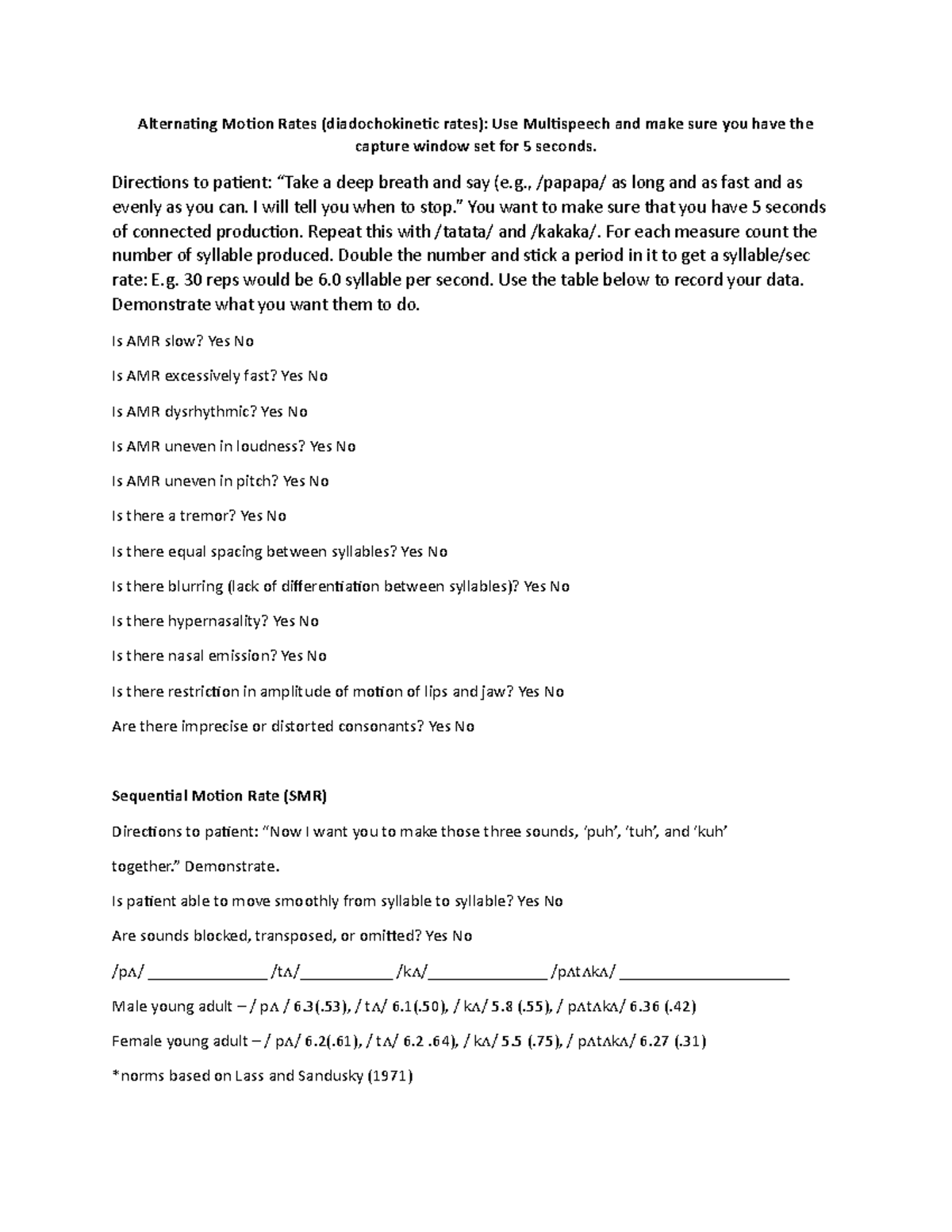 DDK Handout: Techniques for Assessing Alternating Motion Rates - Studocu