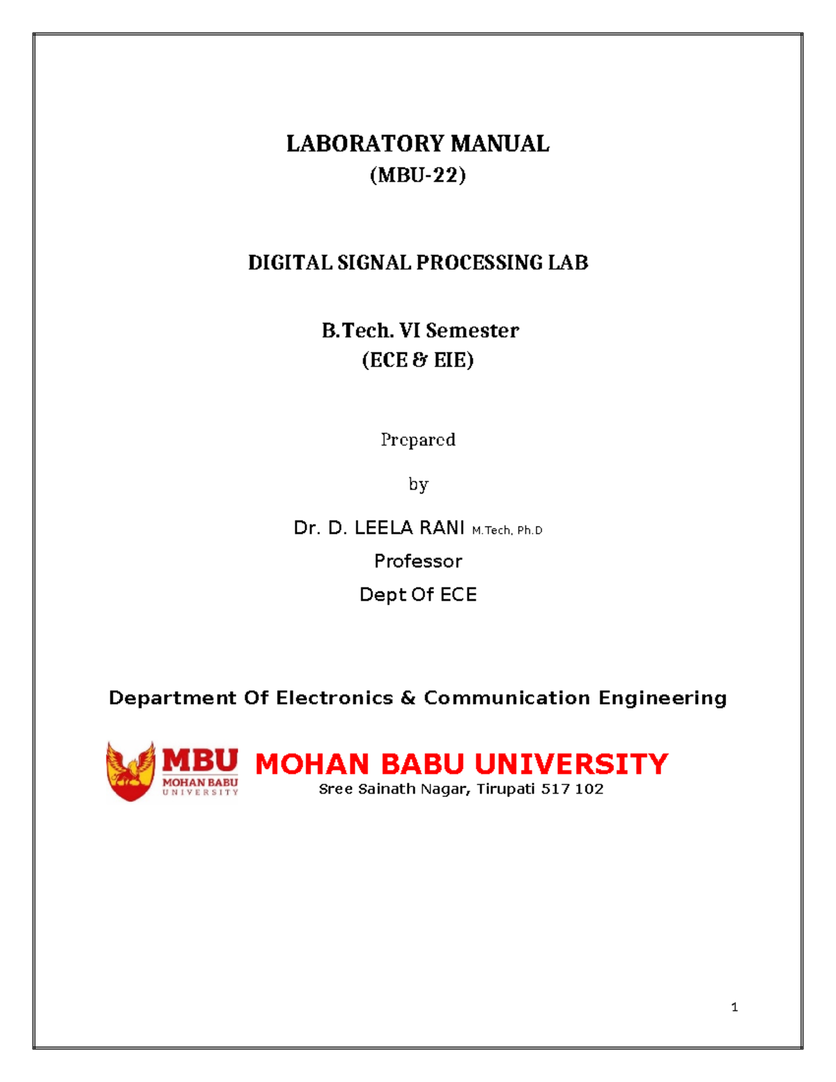 Digital Signal Processing Lab Manual (ECE EIE B.Tech VI Sem) - Studocu