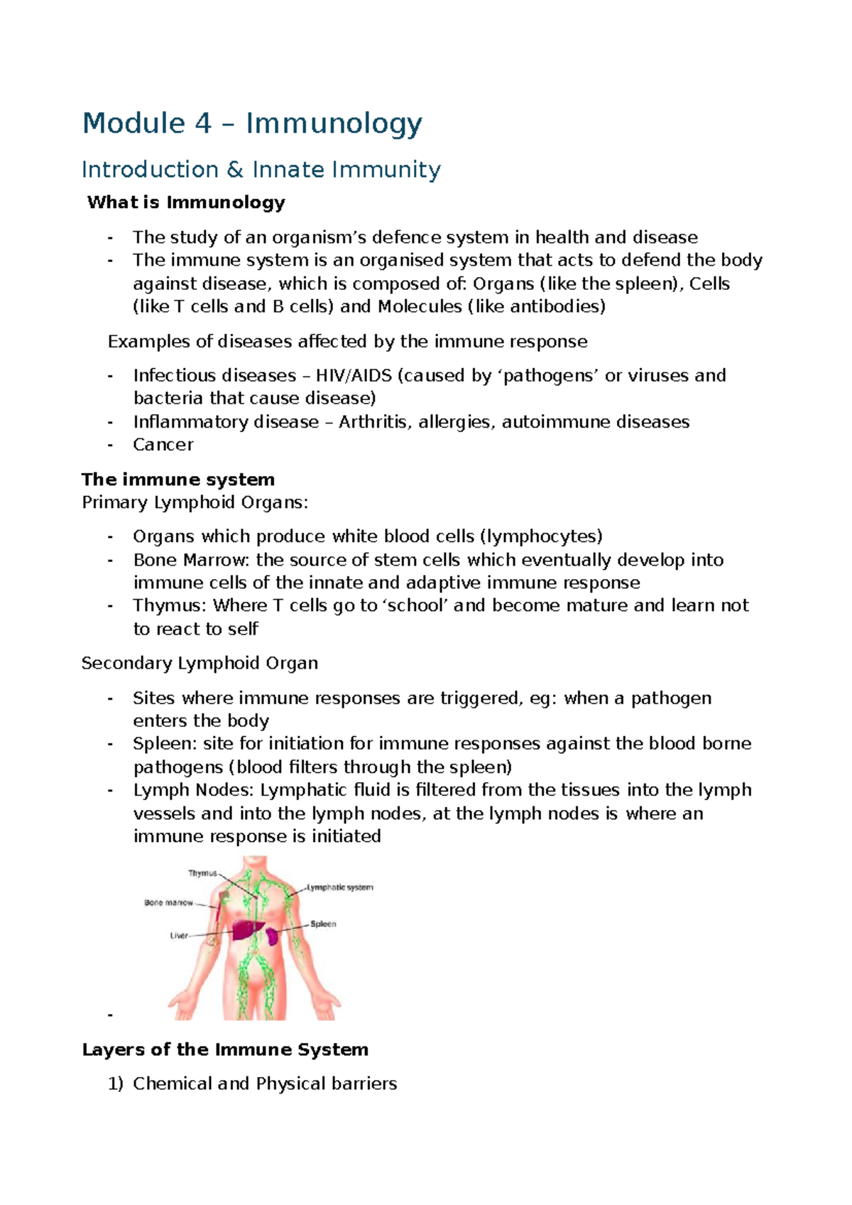 Module 4 - Immunology: Introduction to Innate Immunity and Immune Response - Studocu