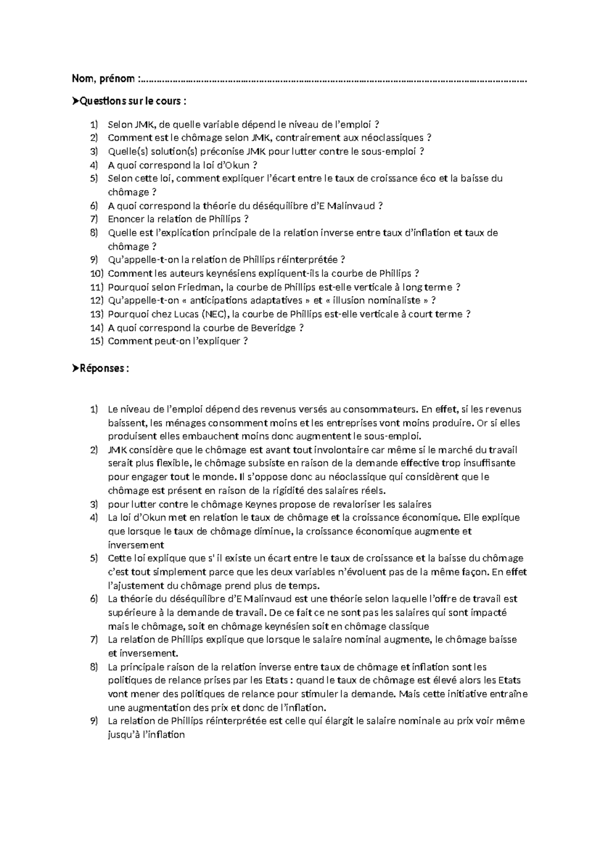 Questions sur la Théorie Économique JMK et la Relation de Phillips ...