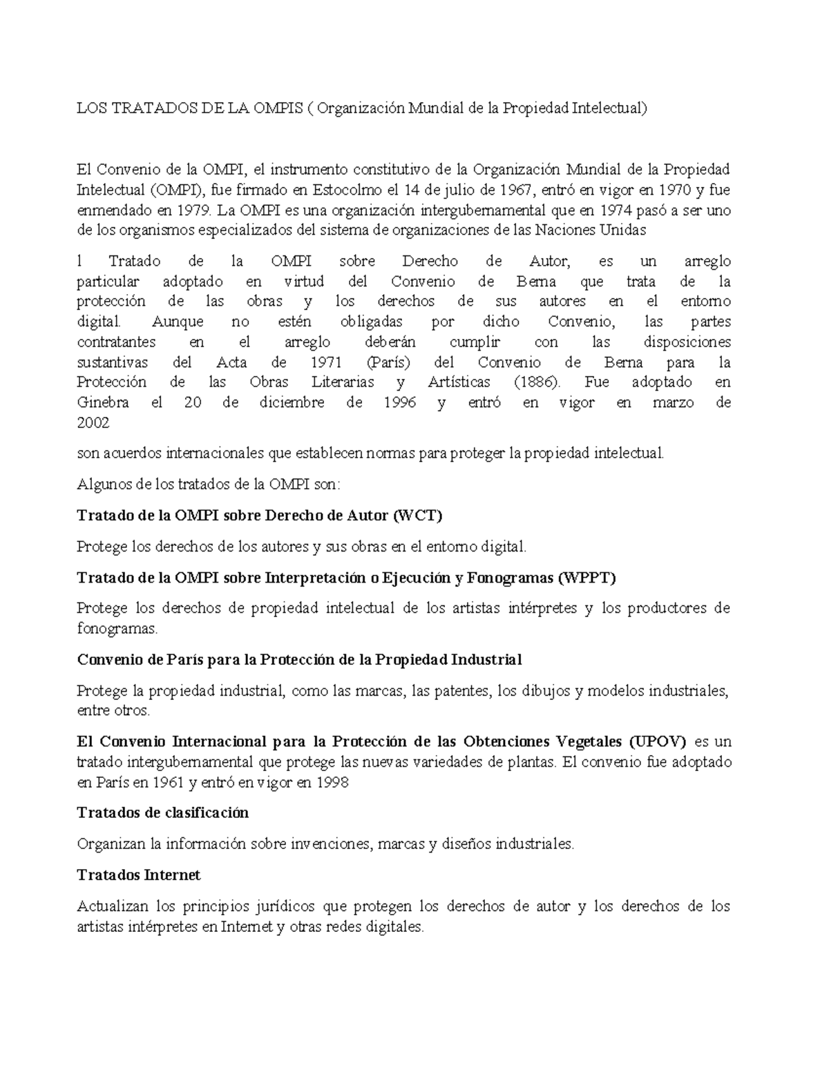 LOS Tratados de la OMPI: Protección de la Propiedad Intelectual - Studocu