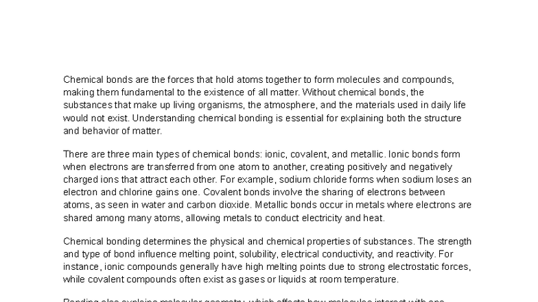 Chemical Bonds and Their Role in Matter Formation - Studocu