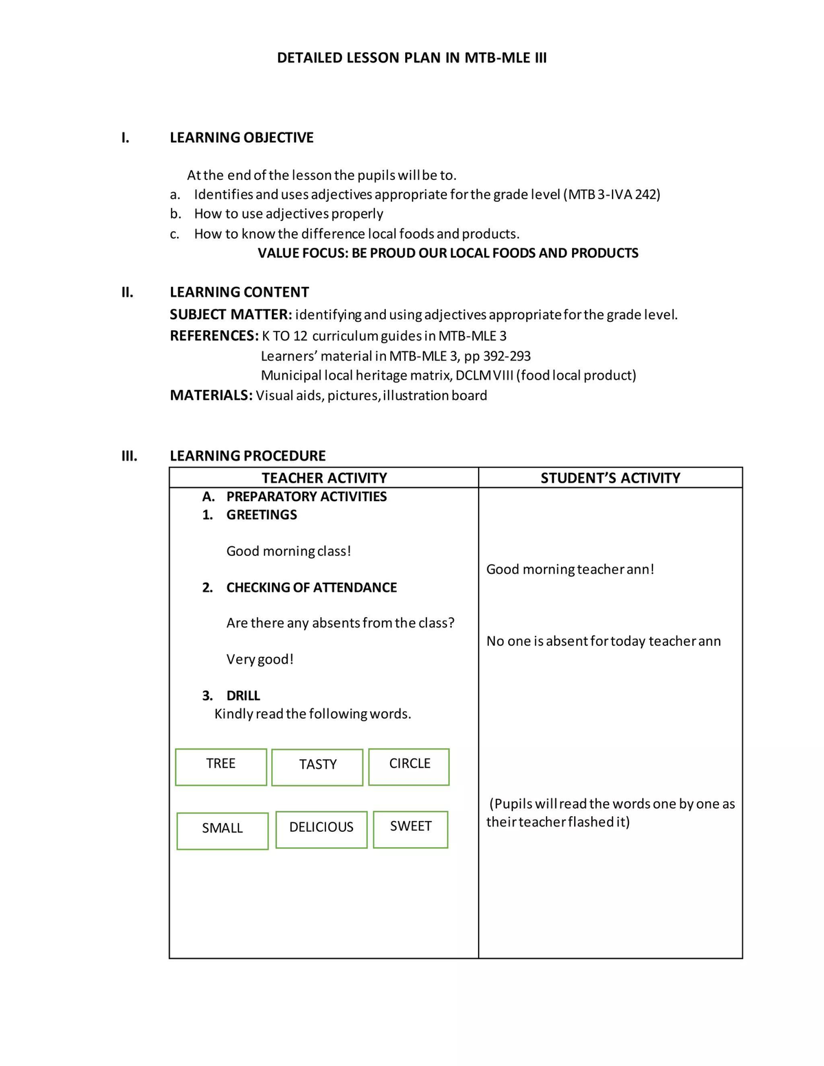Detailed Lesson Plan on Adjectives for MTB 242 - Studocu