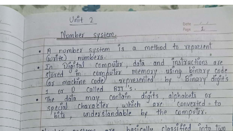 Unit 2: Number System Overview and Conversions - Studocu