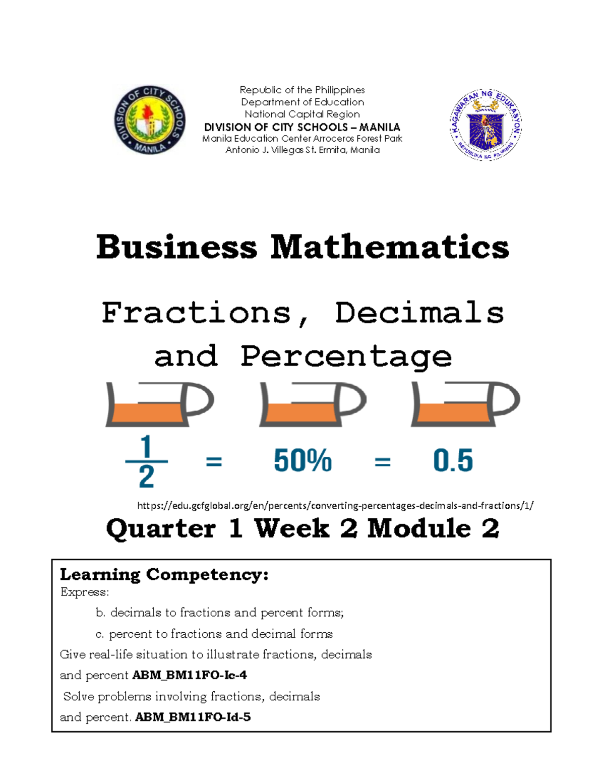 ABM-11 Business Mathematics Q1 W2 Module 2: Decimals, Fractions, and ...