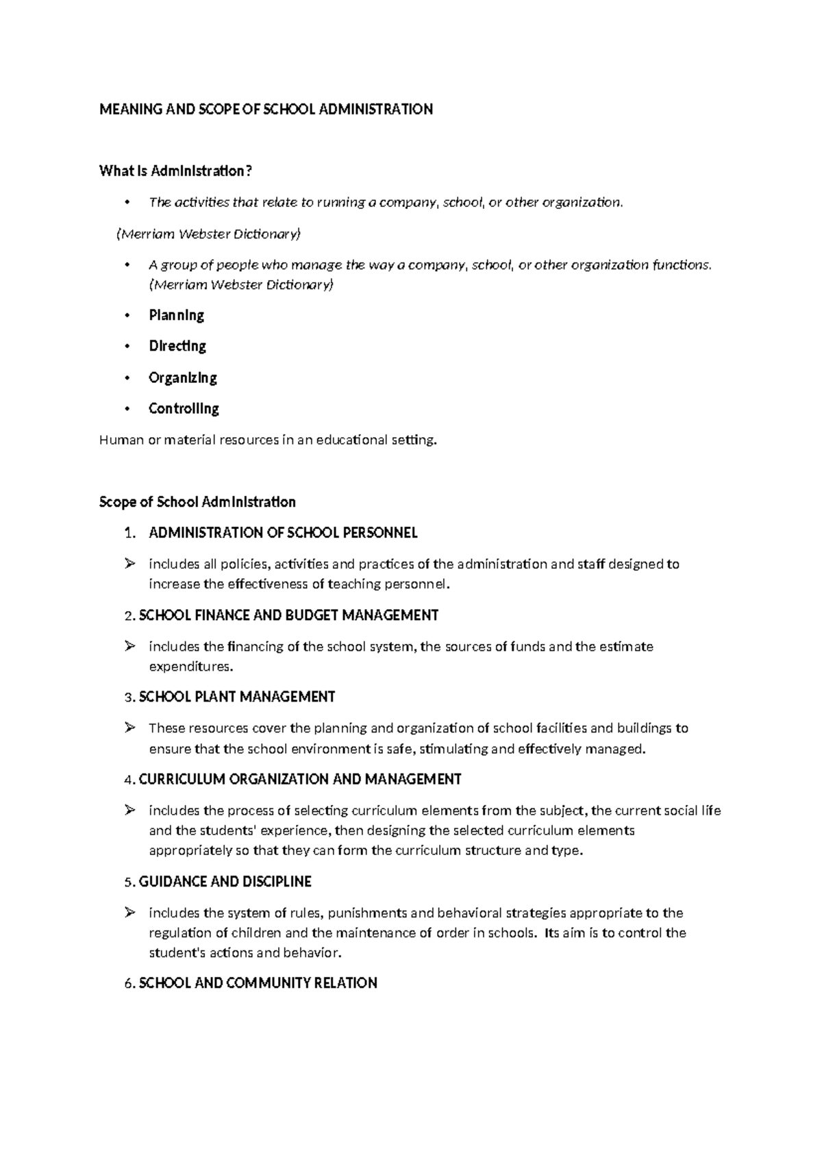 School Administration and Supervision Overview (EDU 101) - Studocu