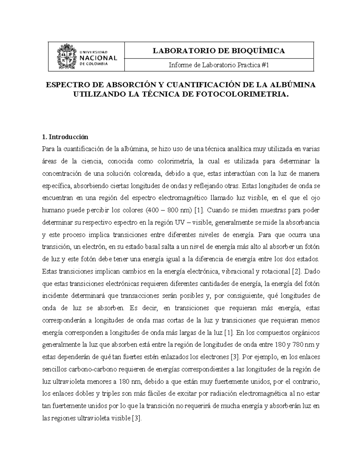 Informe de Laboratorio: Espectro de Absorción y Cuantificación de ...