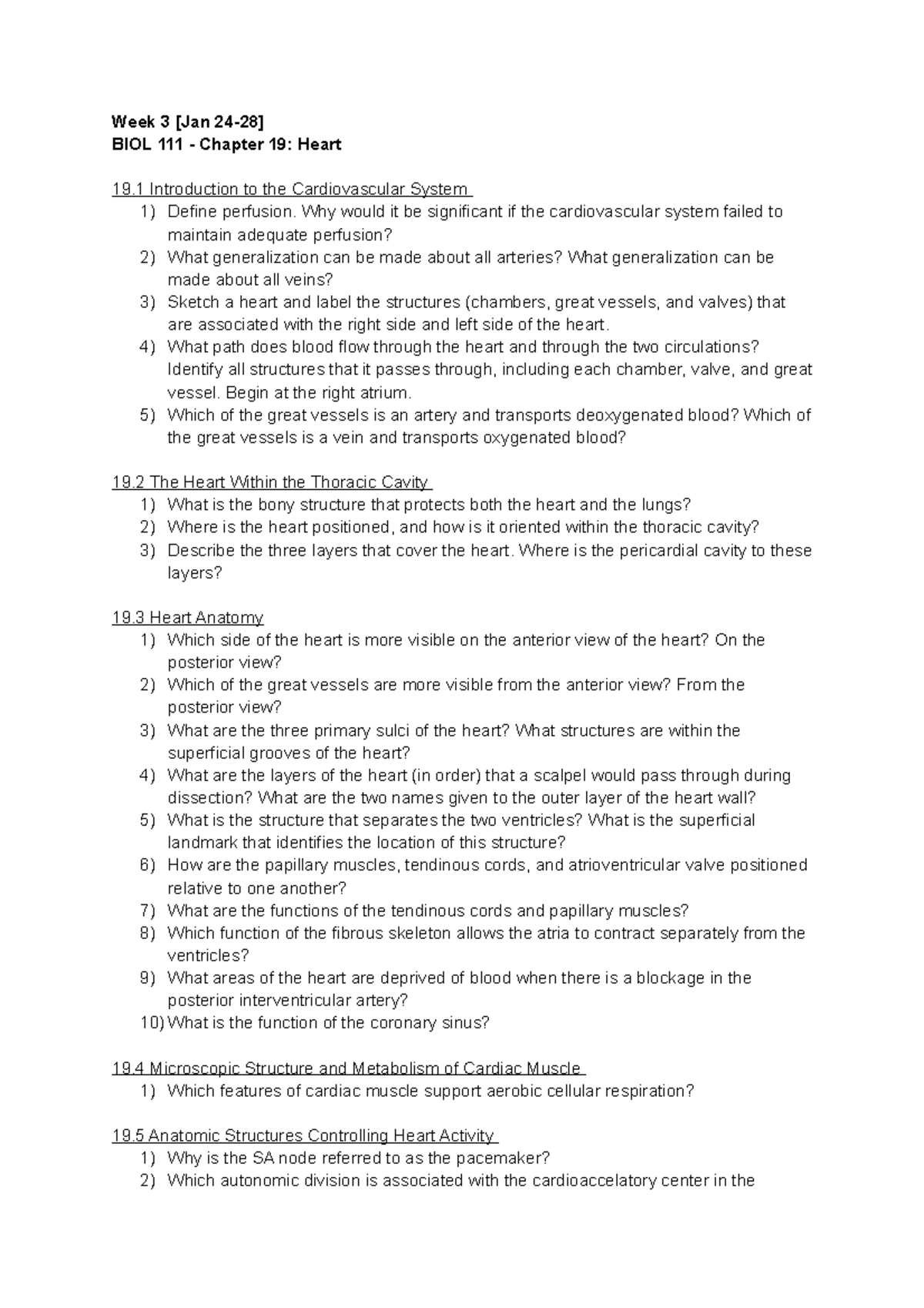 BIOL 111 - Chapter 19: Comprehensive Heart Study Guide - Studocu