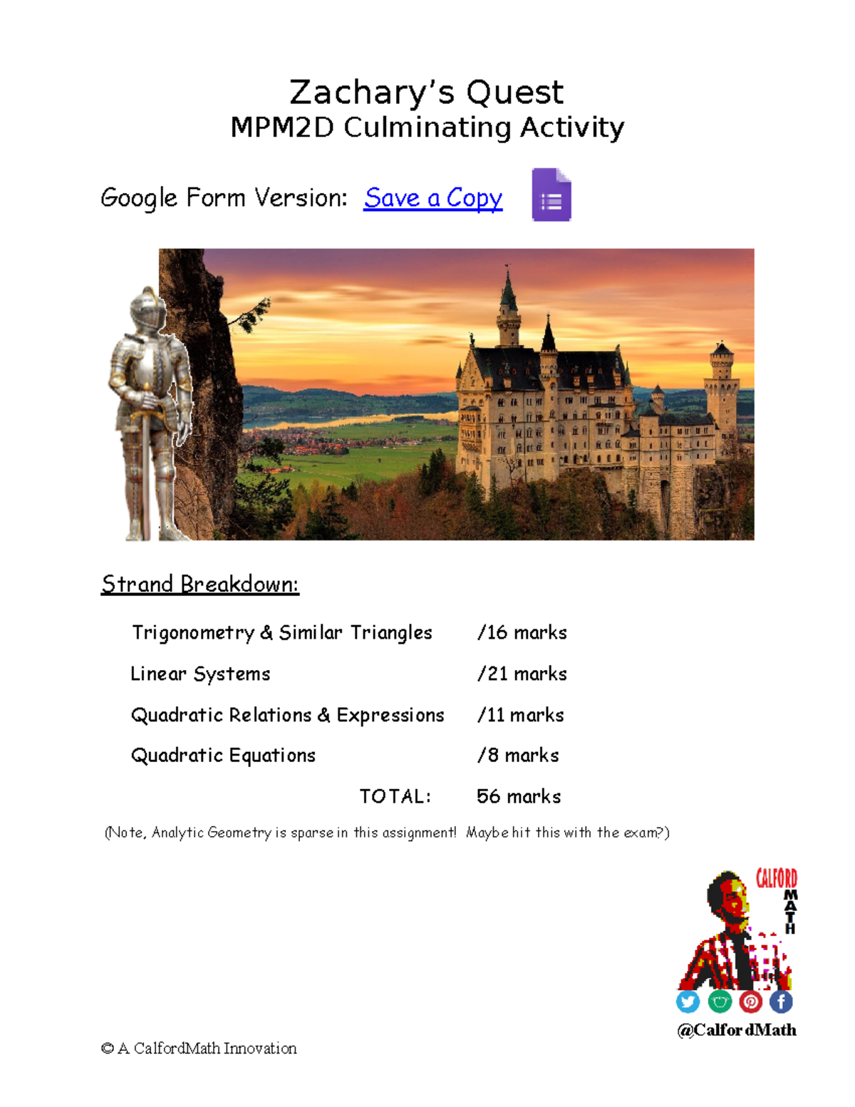MPM2D Zachary's Quest Culminating Activity - Answer Key - Studocu