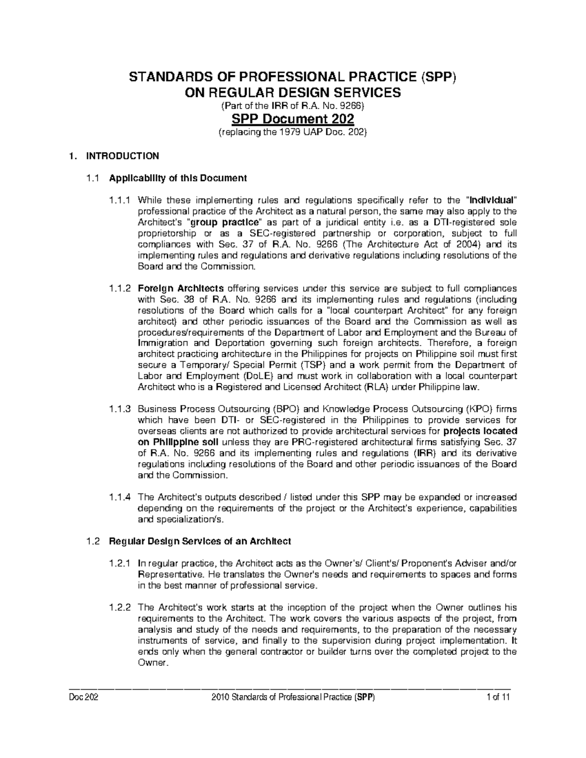 UAP Doc 202: Standards of Professional Practice for Regular Design ...