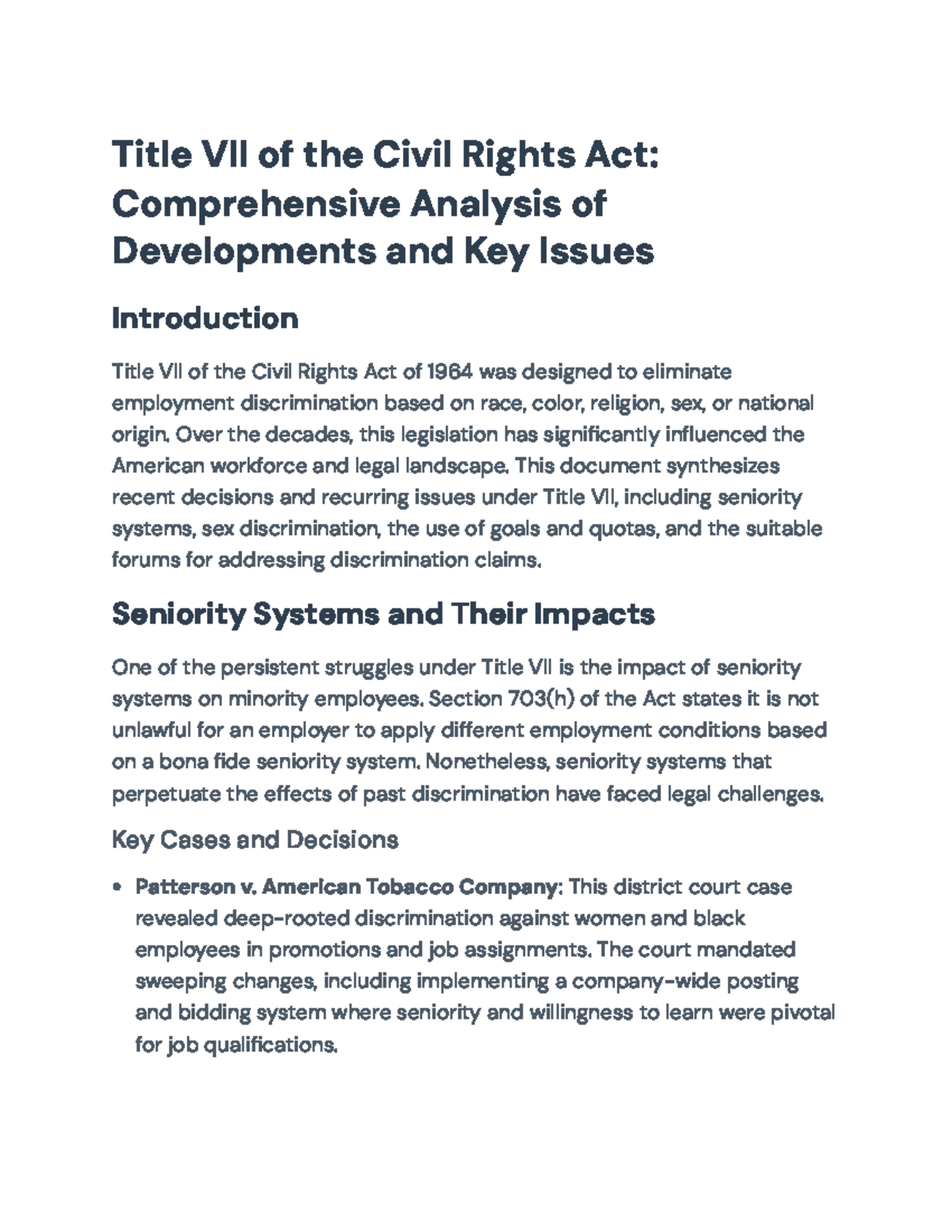 Title VII of the Civil Rights Act: Key Issues and Case Law Analysis ...