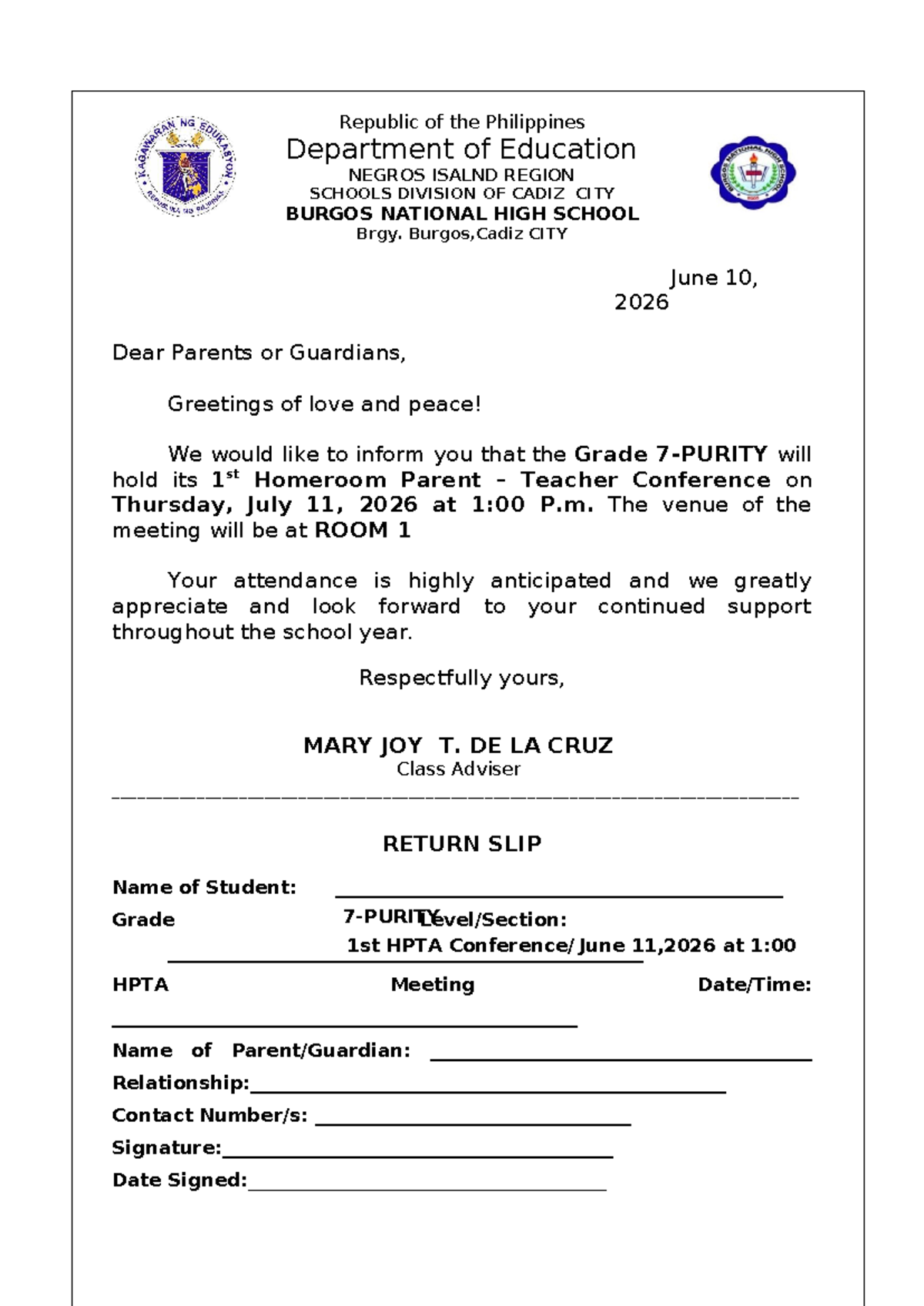 HPTA Meeting Notification for Grade 1 - July 11, 2026 - Studocu