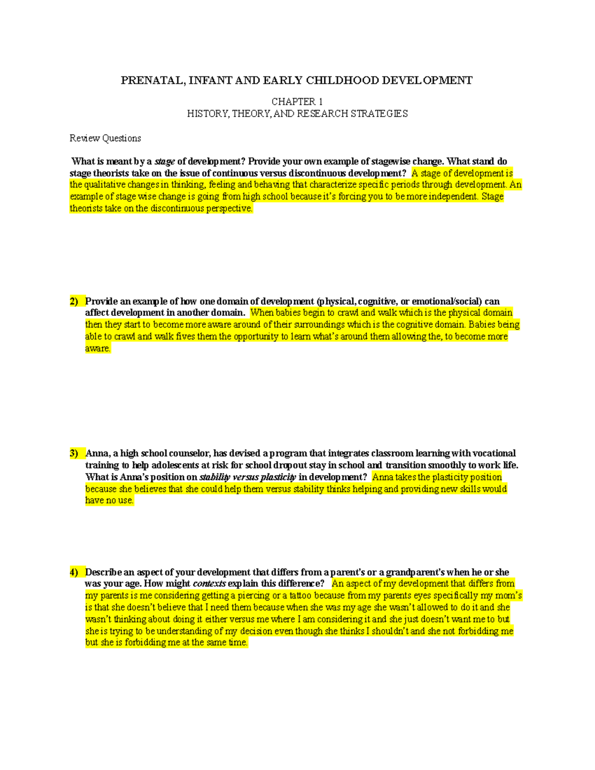 Chapter 1 Review Questions: Prenatal, Infant & Early Childhood Dev ...