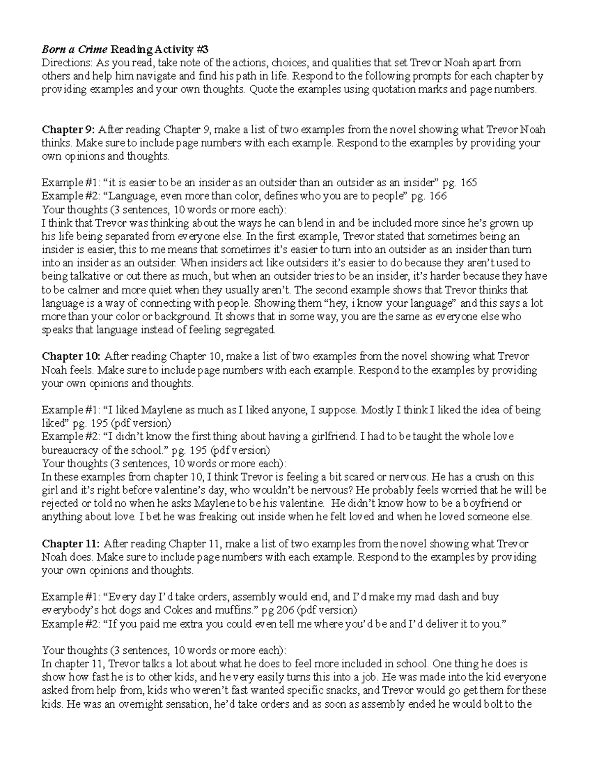 Born a Crime Reading Activity: Chapters 9-11 Analysis and Reflections ...