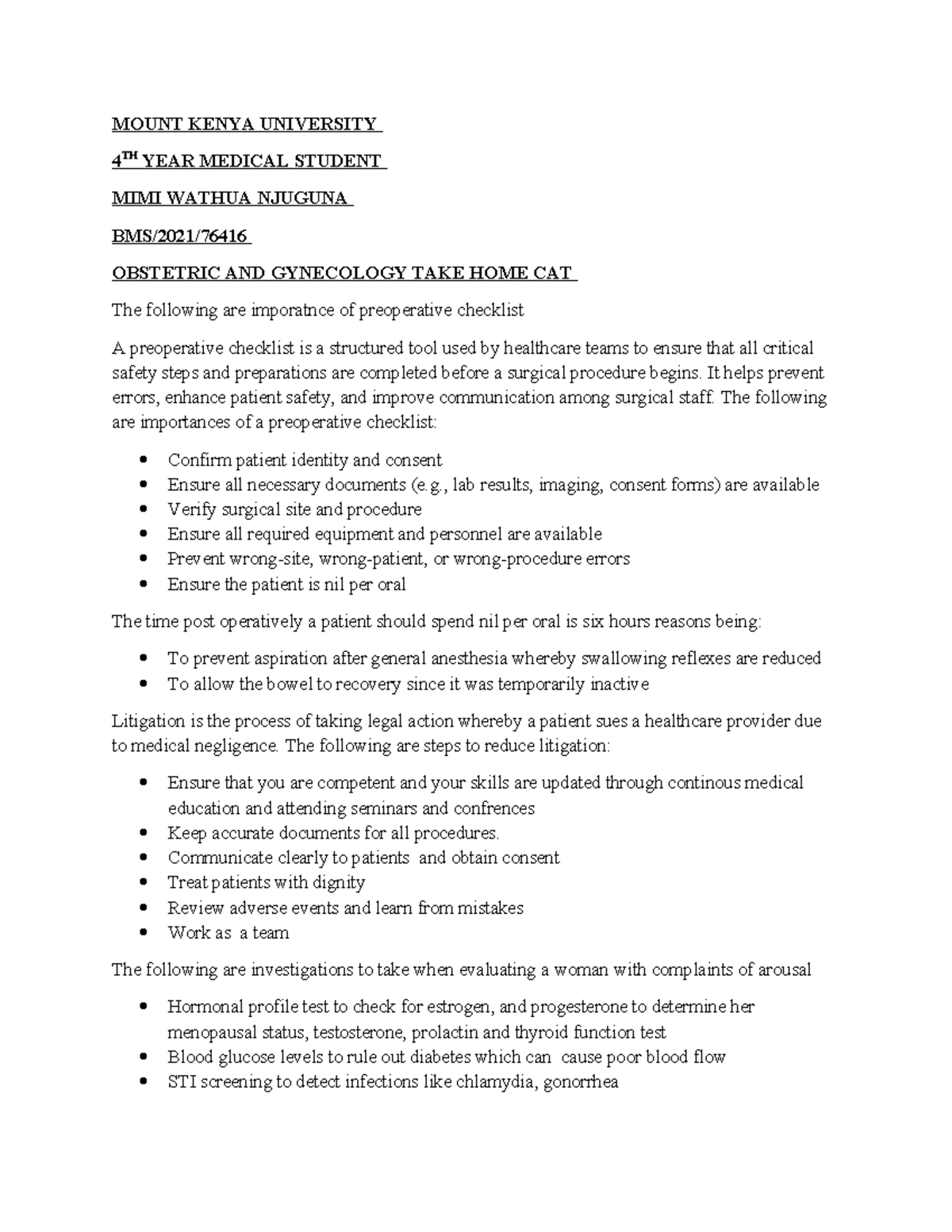 MOUNT KENYA UNIVERSITY 4TH YEAR MEDICAL TAKE HOME CAT: Obstetrics ...