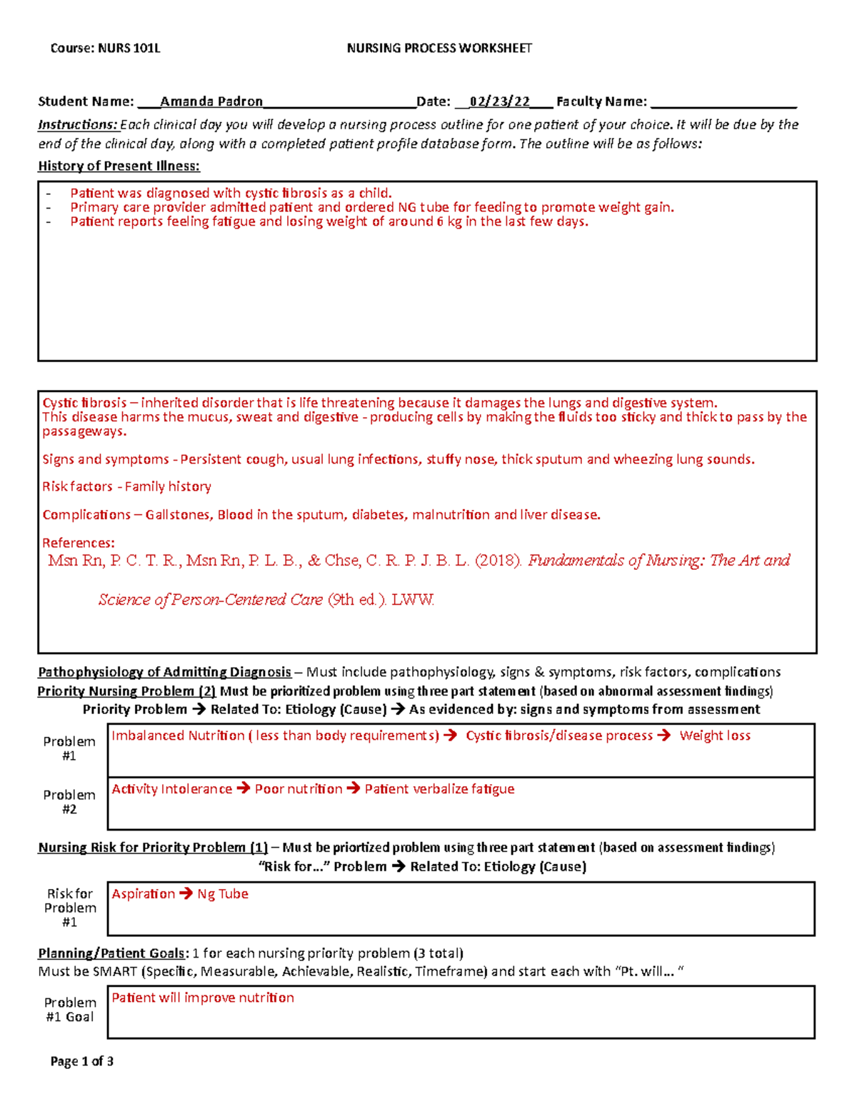 Nursing Process Worksheet